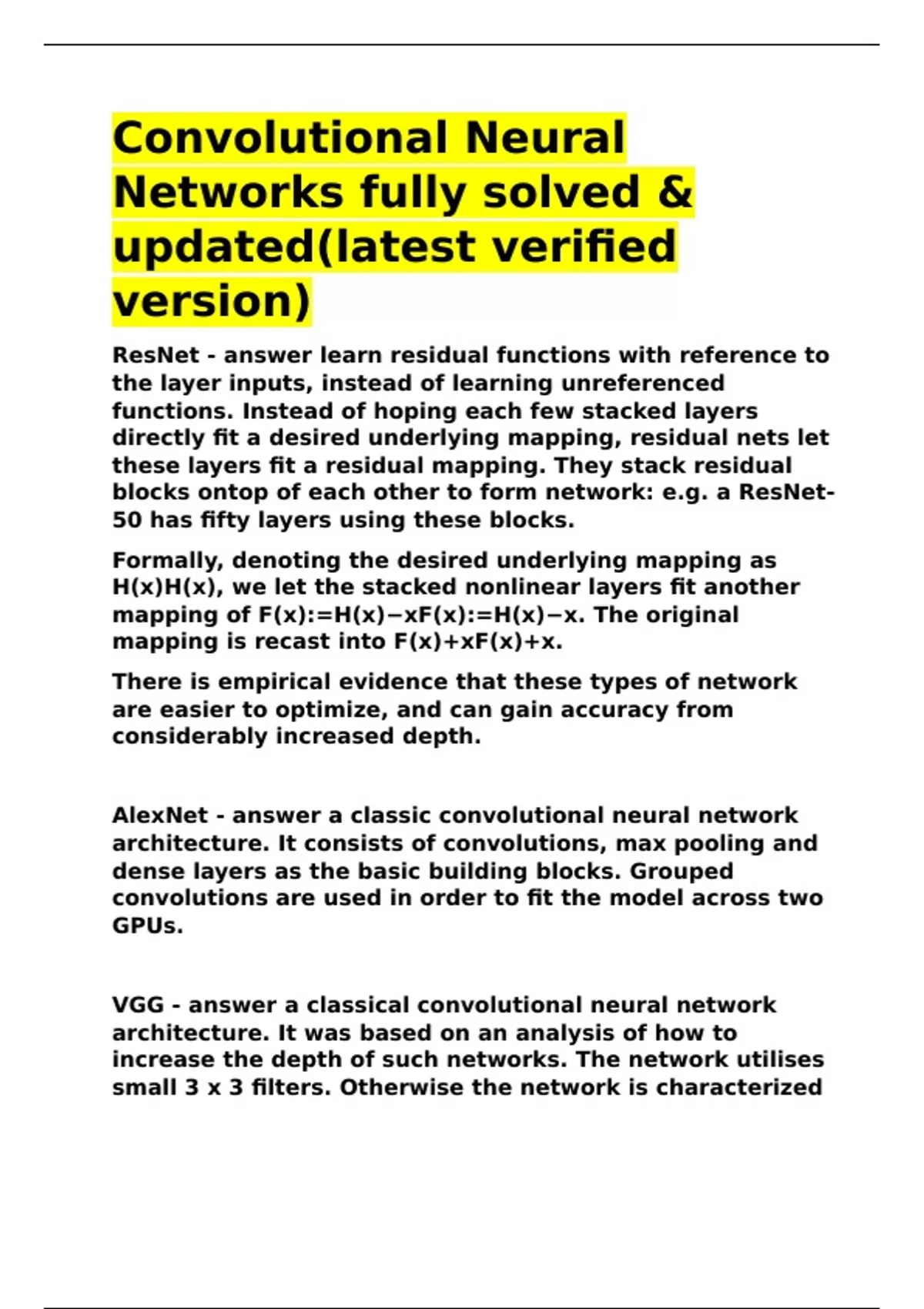 Convolutional Neural Networks fully solved & updated(latest verified ...