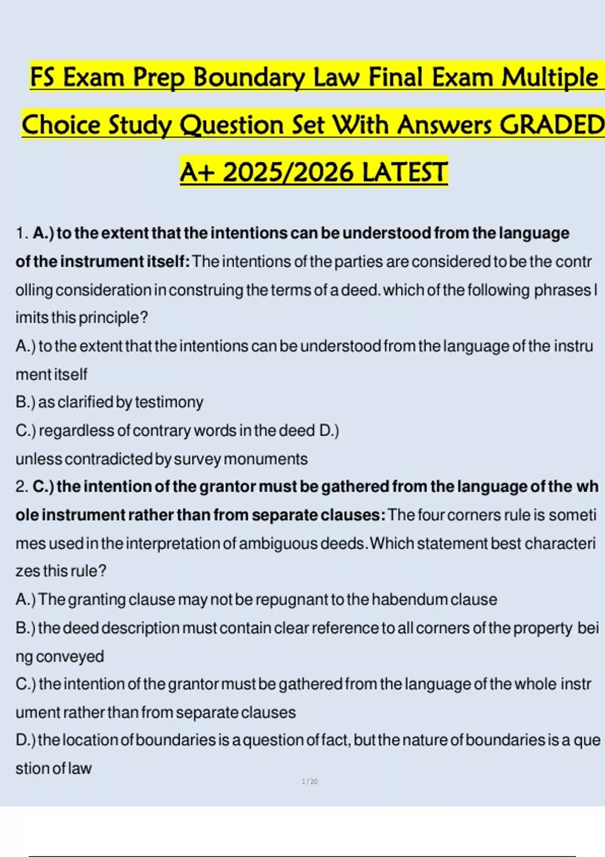 FS Exam Prep Boundary Law Final Exam Multiple Choice Study Question Set ...