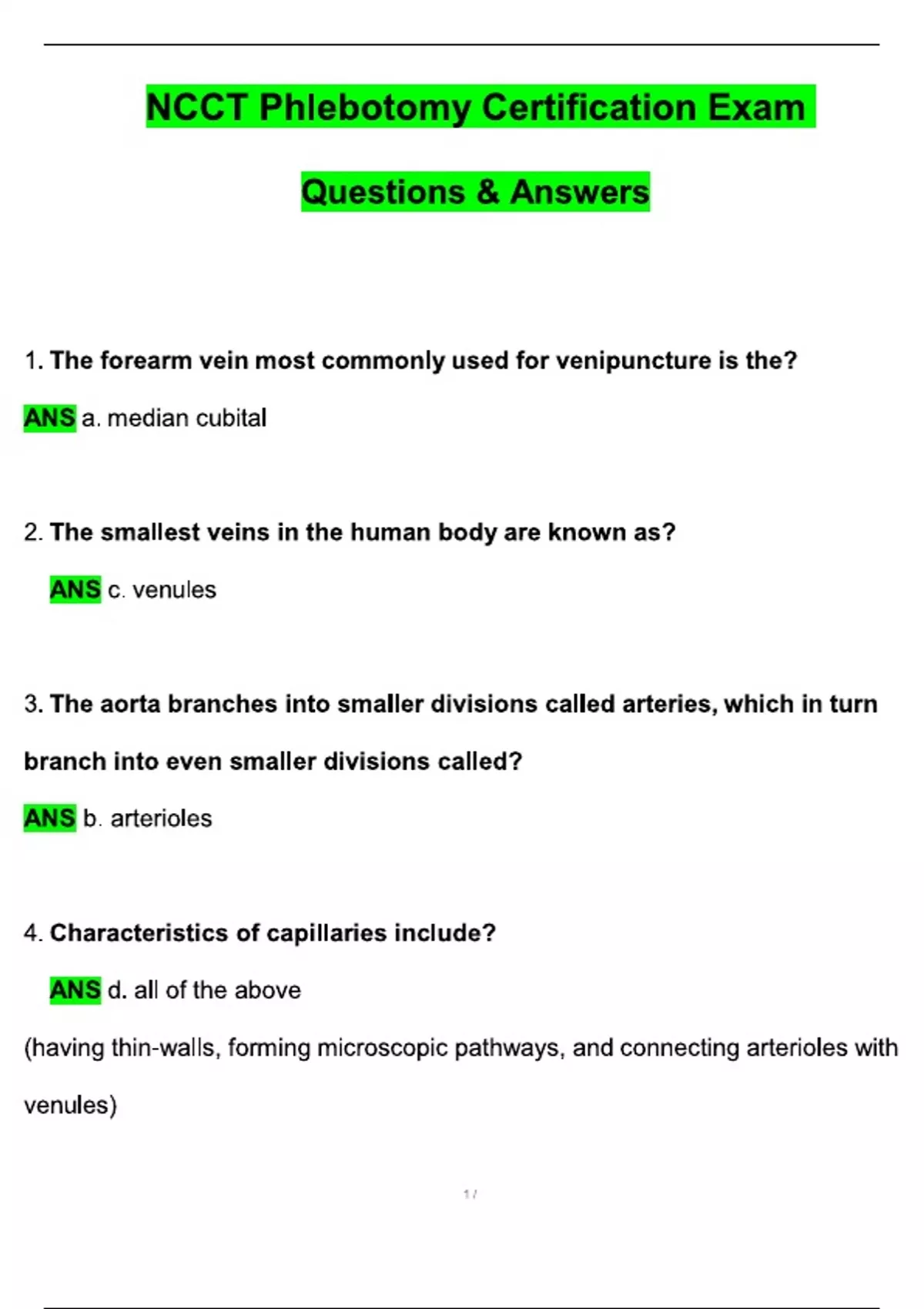NCCT Phlebotomy Certification Exam (Latest 2025 / 2026 Update ...