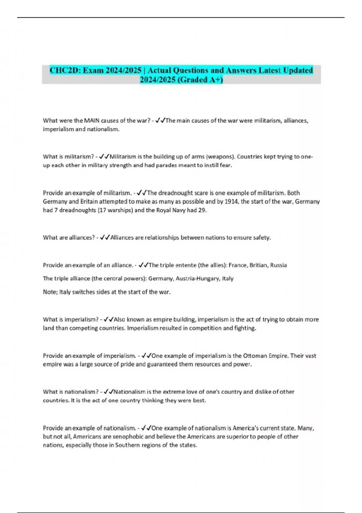 CHC2D: Exam 2024/2025 | Actual Questions and Answers Latest Updated ...