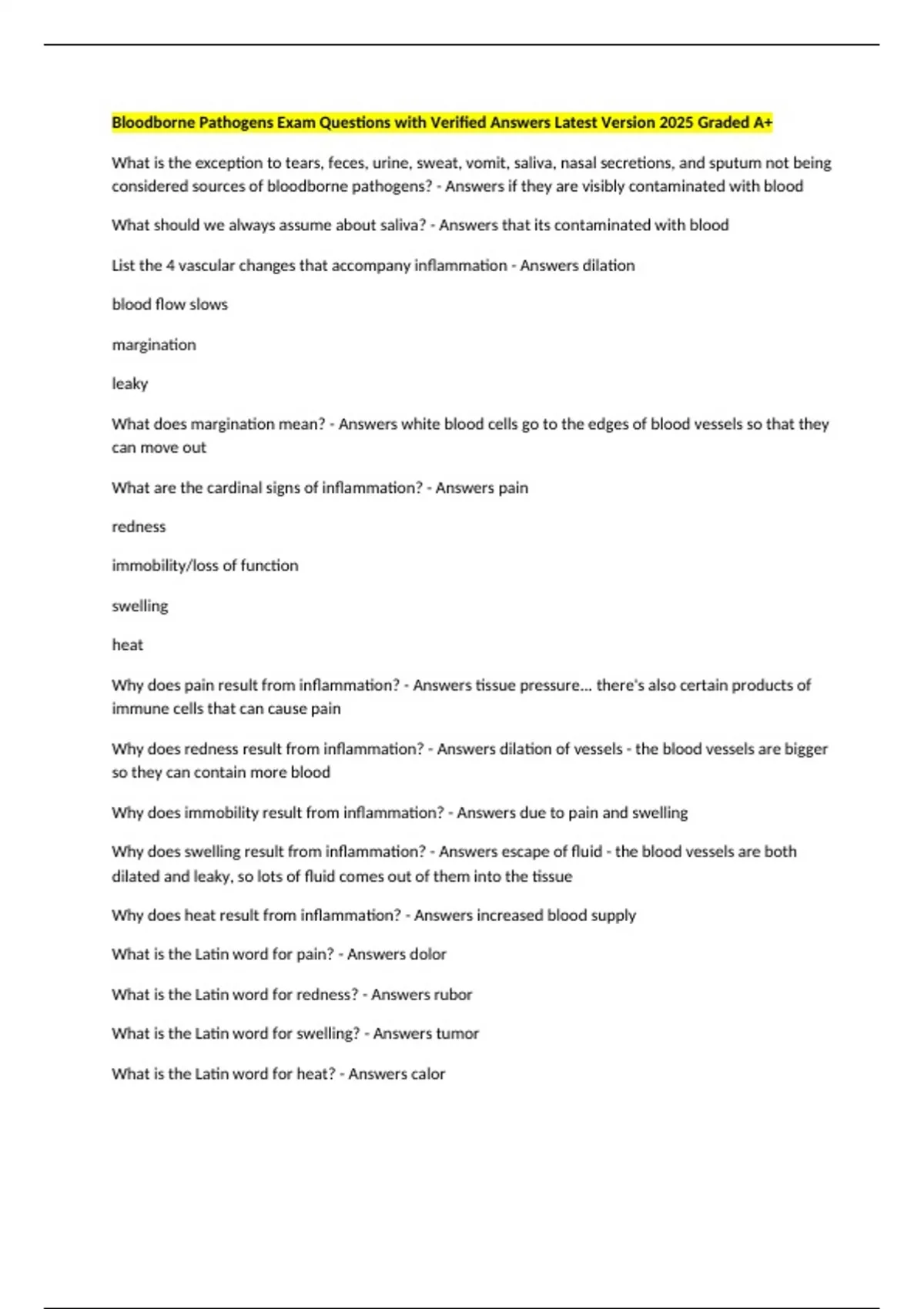 Bloodborne Pathogens Exam Questions with Verified Answers Latest ...