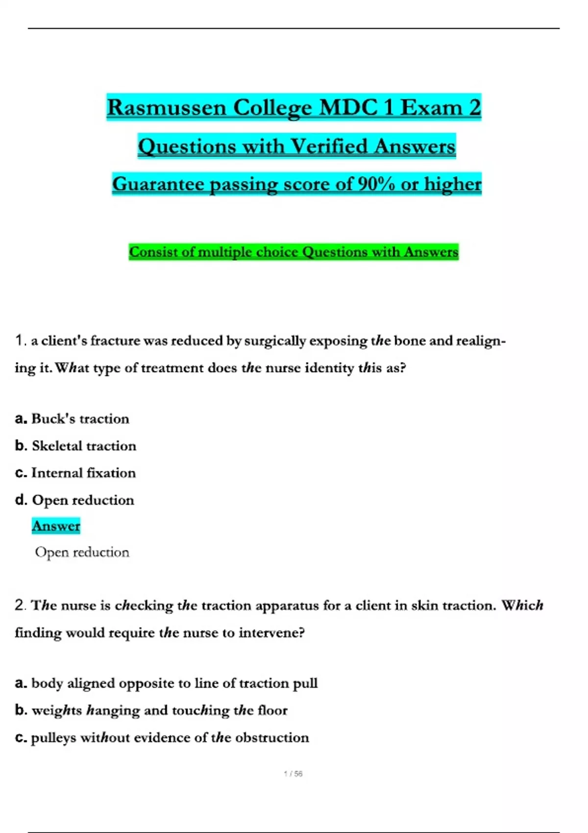 Rasmussen College MDC 1 Exam 2 (2025 / 2026) Expected Questions with Revised Correct Answers ...