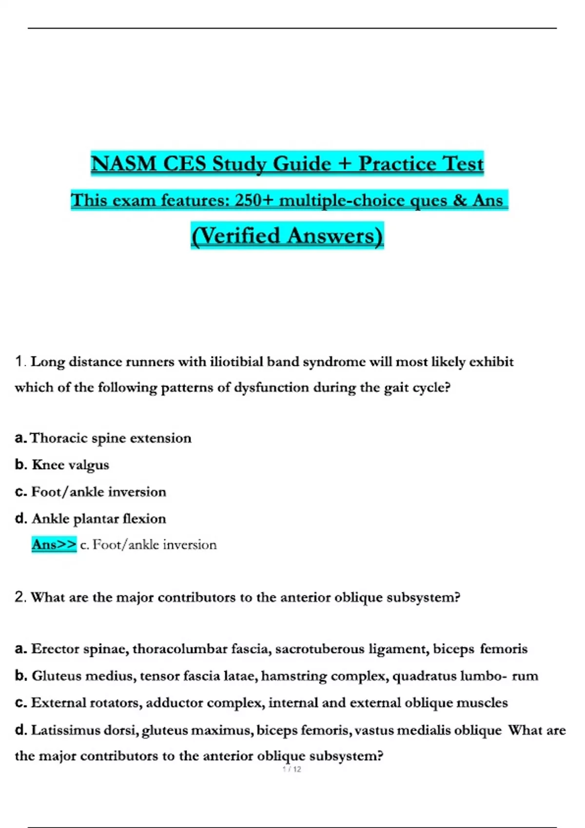 NASM CES Study Guide + Practice Test (2025 / 2026) Expected Questions ...
