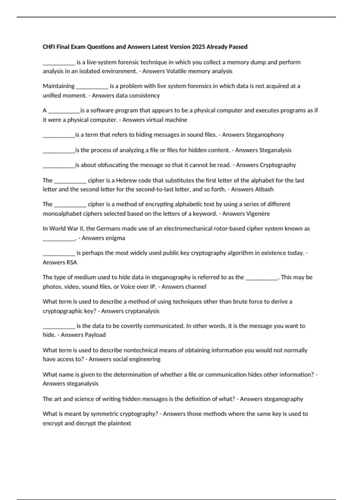 CHFI Final Exam Questions and Answers Latest Version 2025 Already ...