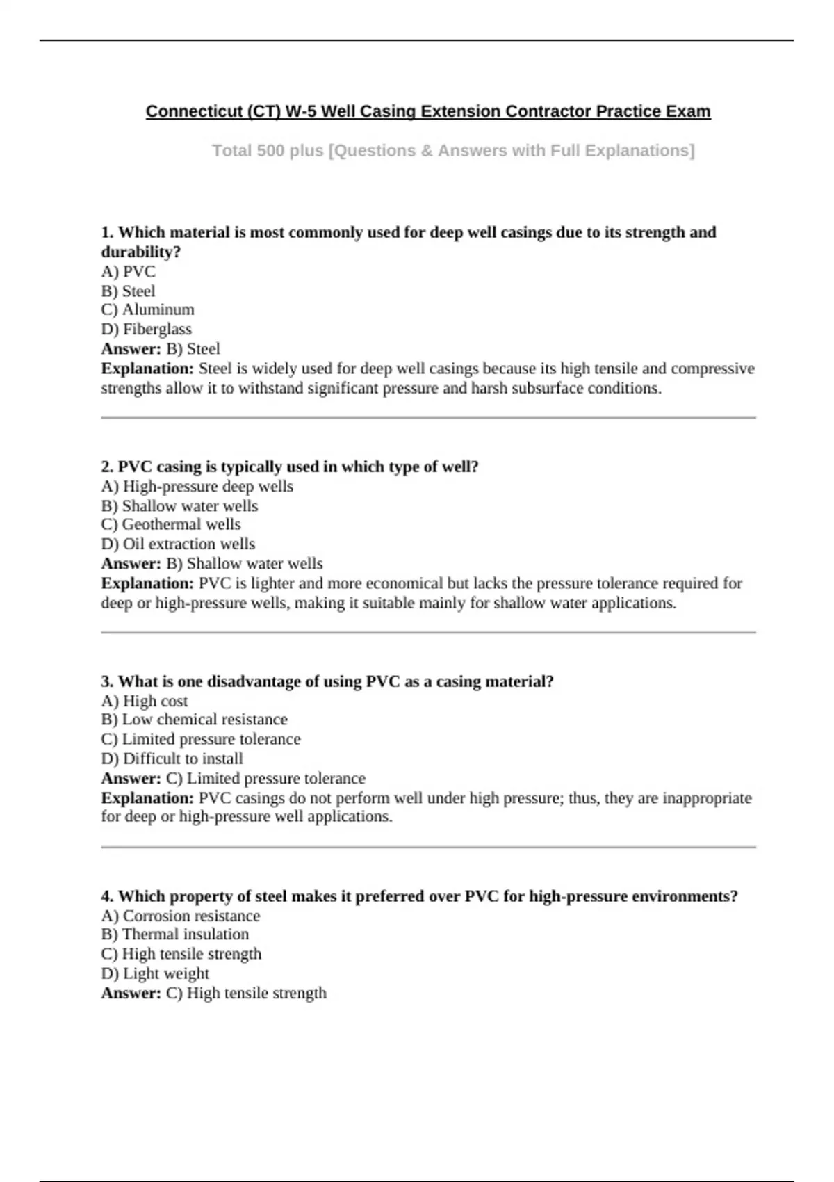 Connecticut (CT) W-5 Well Casing Extension Contractor Practice Exam ...