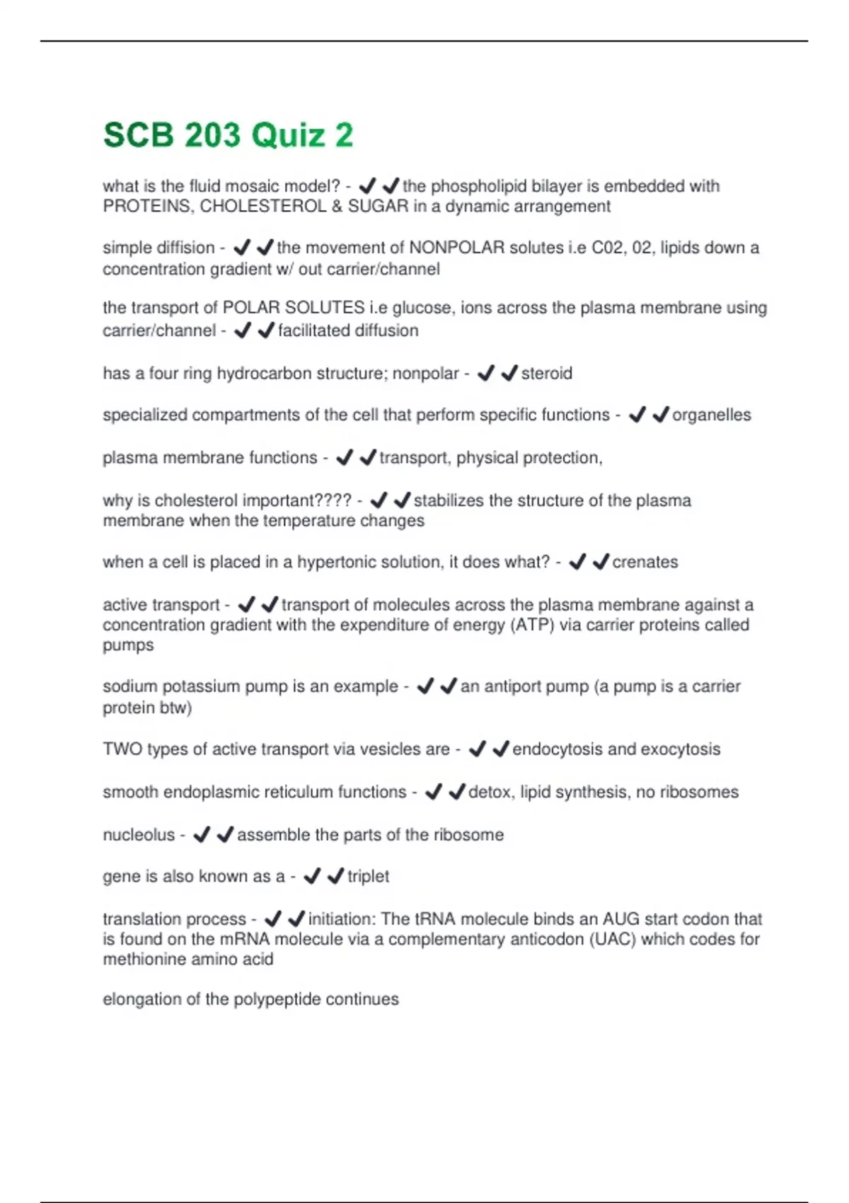 SCB 203 Quiz 2 All Possible Questions and Answers with complete solution - SCB 203 - Stuvia US