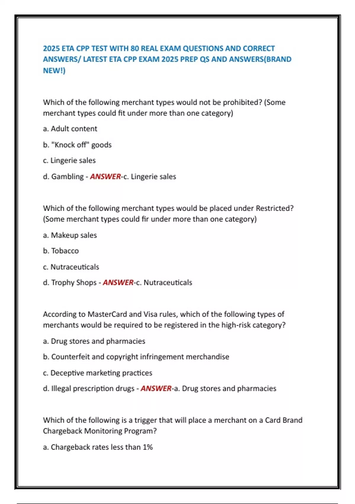 2025 ETA CPP TEST WITH 80 REAL EXAM QUESTIONS AND CORRECT ANSWERS ...