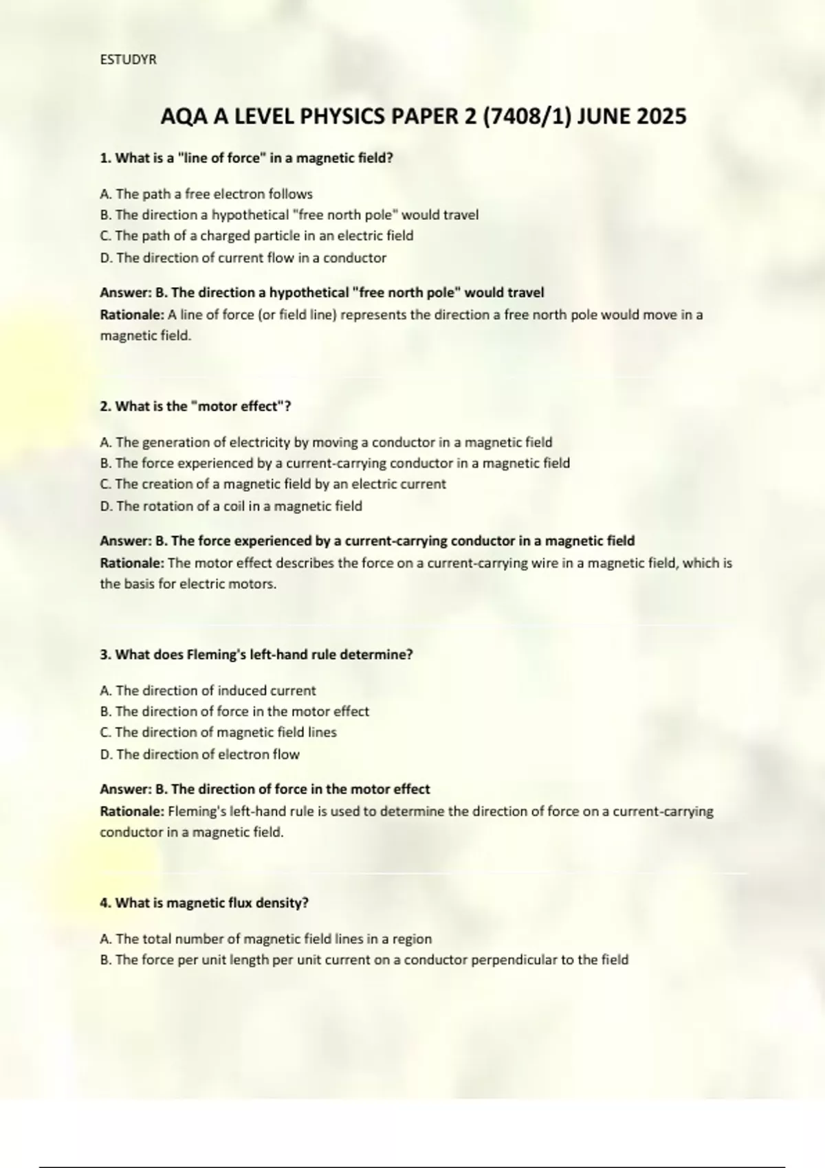 AQA A LEVEL PHYSICS PAPER 2 (7408/1) JUNE 2025 - PHYSICS - Stuvia US