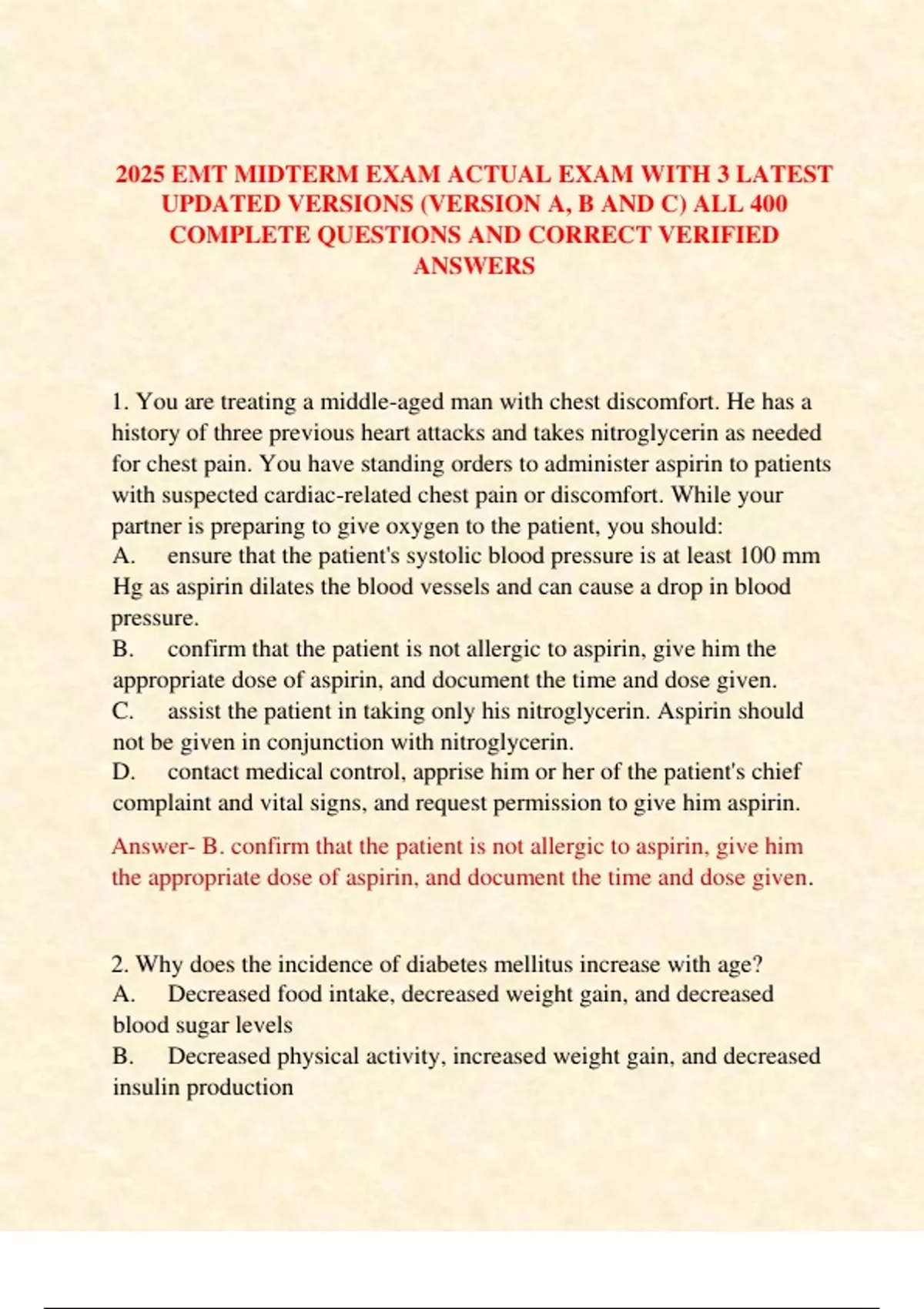 2025 EMT MIDTERM EXAM ACTUAL EXAM WITH 3 LATEST UPDATED VERSIONS ...