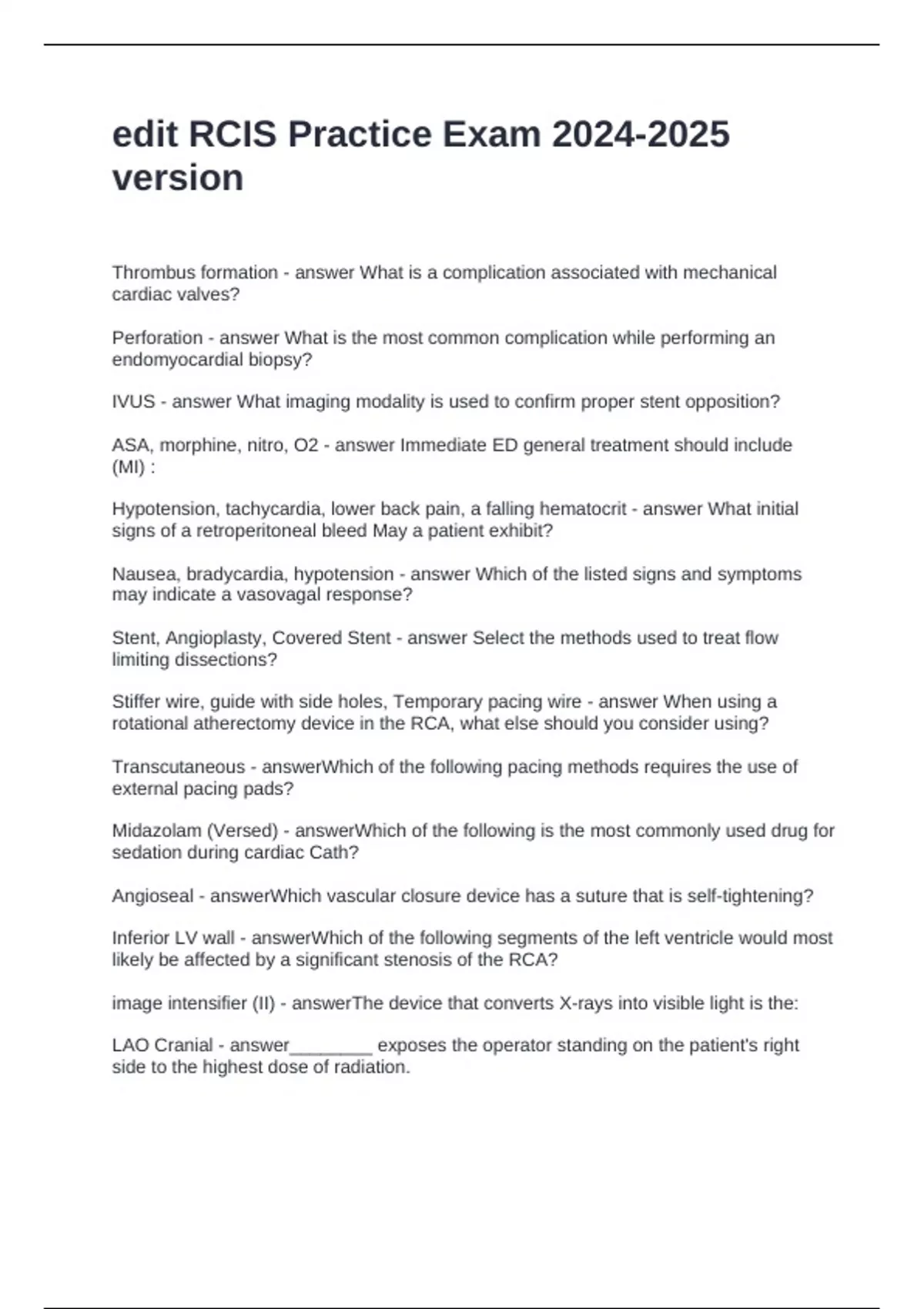 edit RCIS Practice Exam version questions and answers - Rcis - Stuvia US