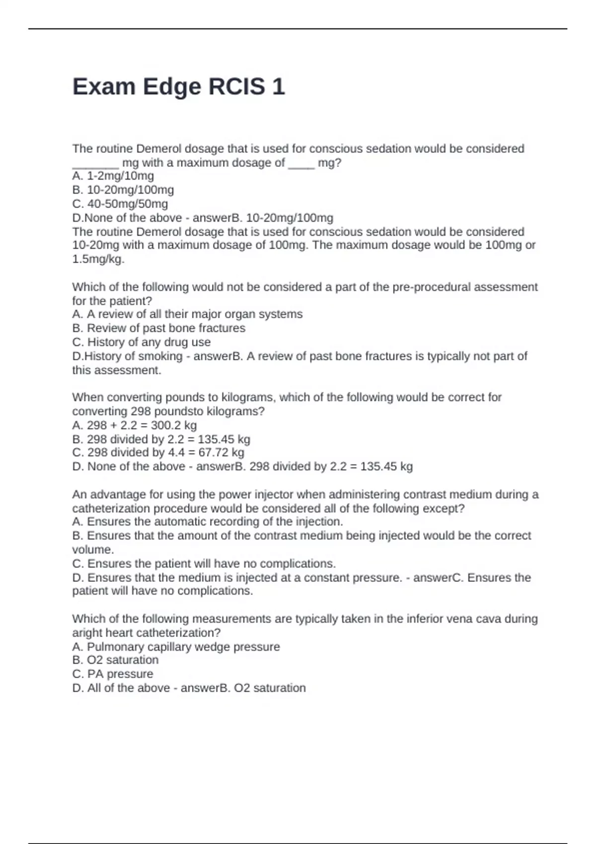 Exam Edge RCIS 1 Questions and Answers 100% Accurate - Rcis - Stuvia US