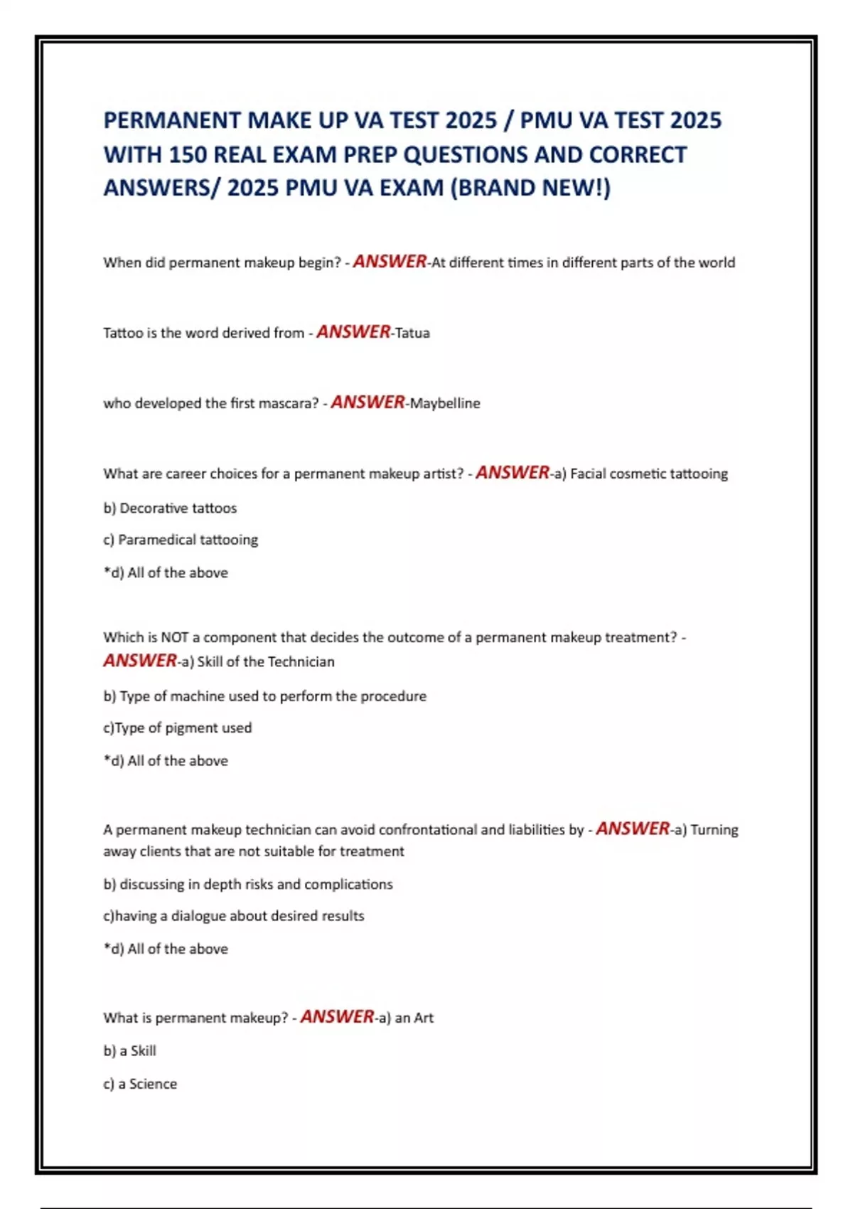 PERMANENT MAKE UP VA TEST 2025 / PMU VA TEST 2025 WITH 150 REAL EXAM ...
