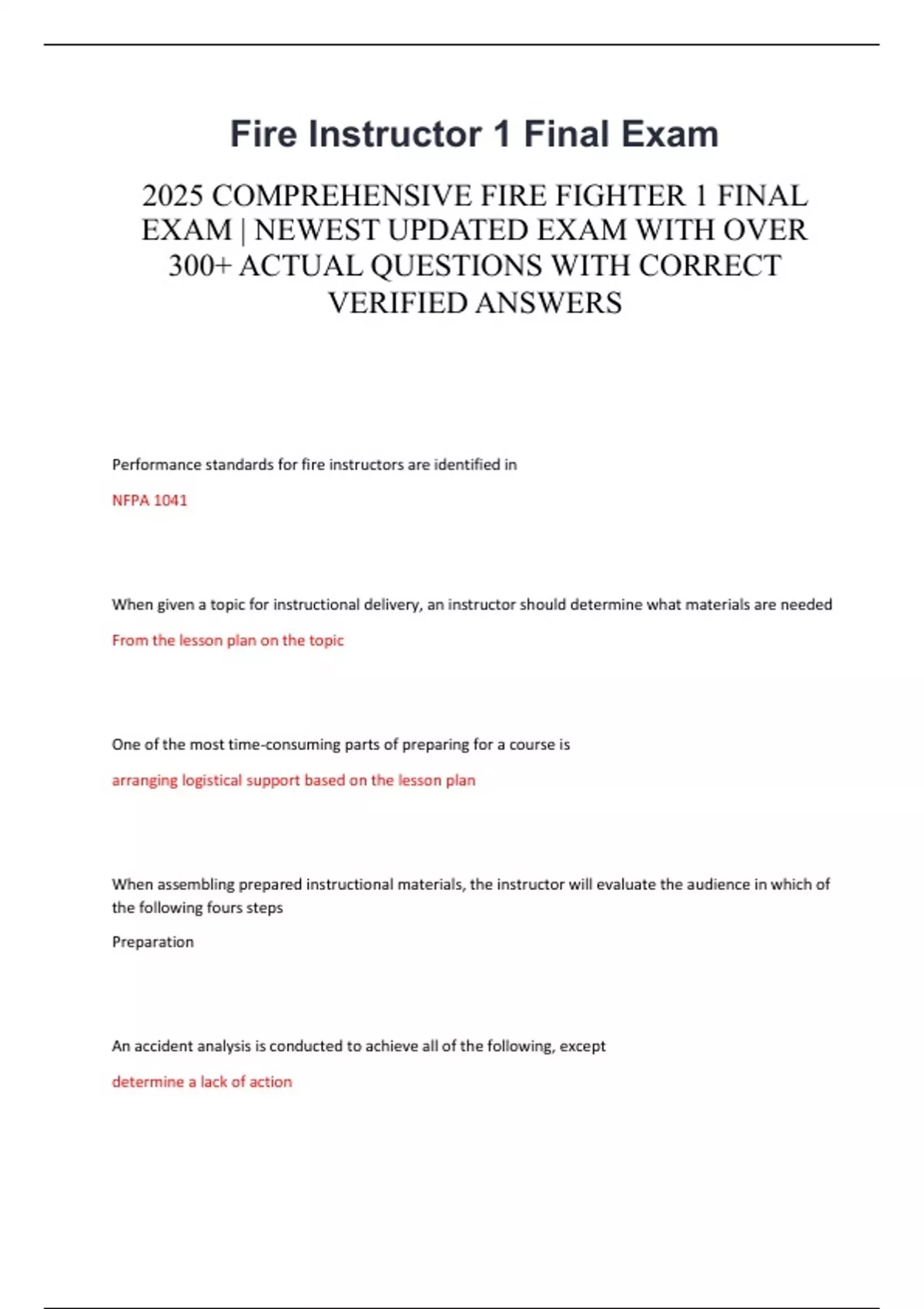 2025 COMPREHENSIVE FIRE FIGHTER 1 FINAL EXAM | NEWEST UPDATED EXAM WITH ...