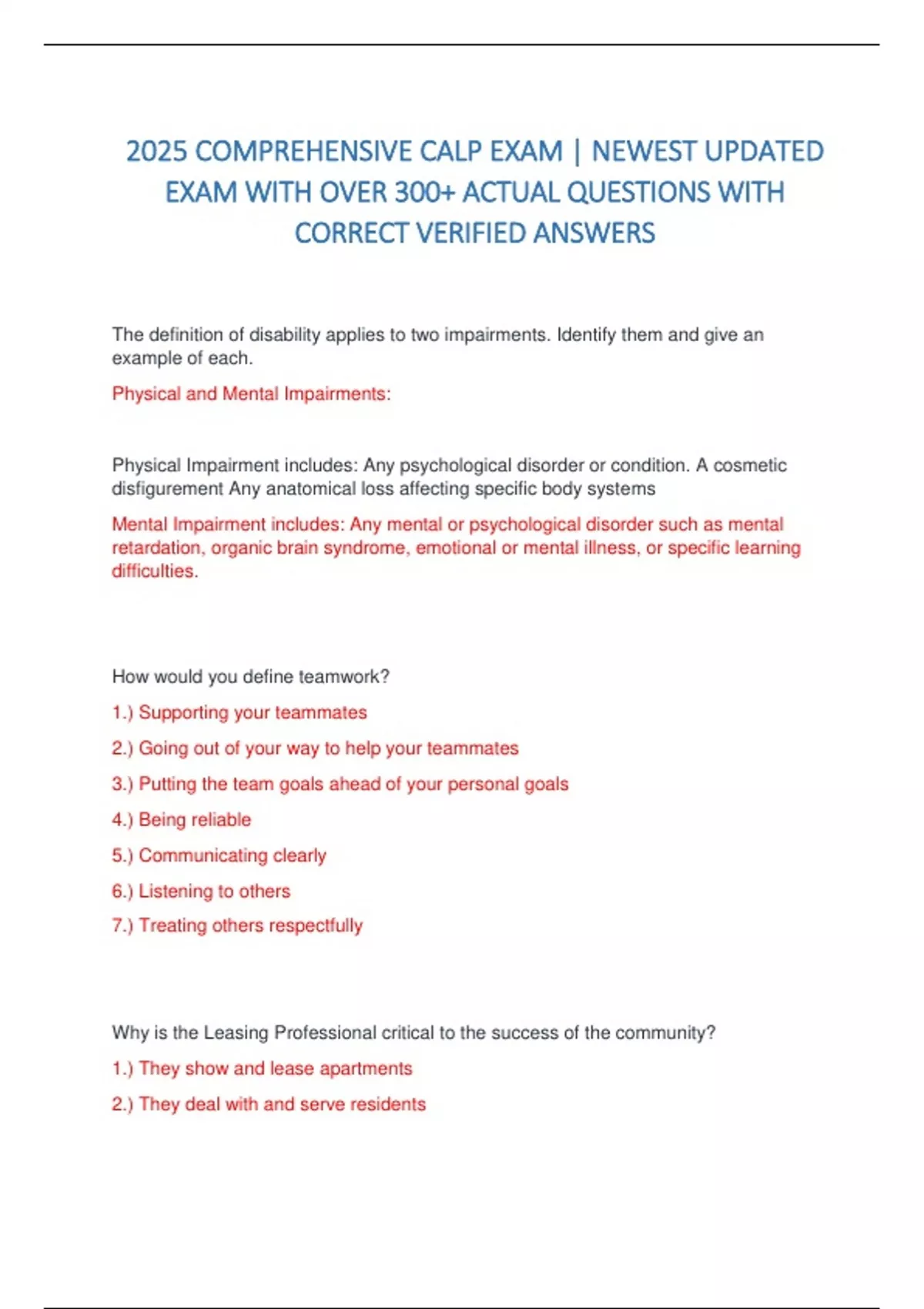 2025 COMPREHENSIVE CALP EXAM | NEWEST UPDATED EXAM WITH OVER 300 ...