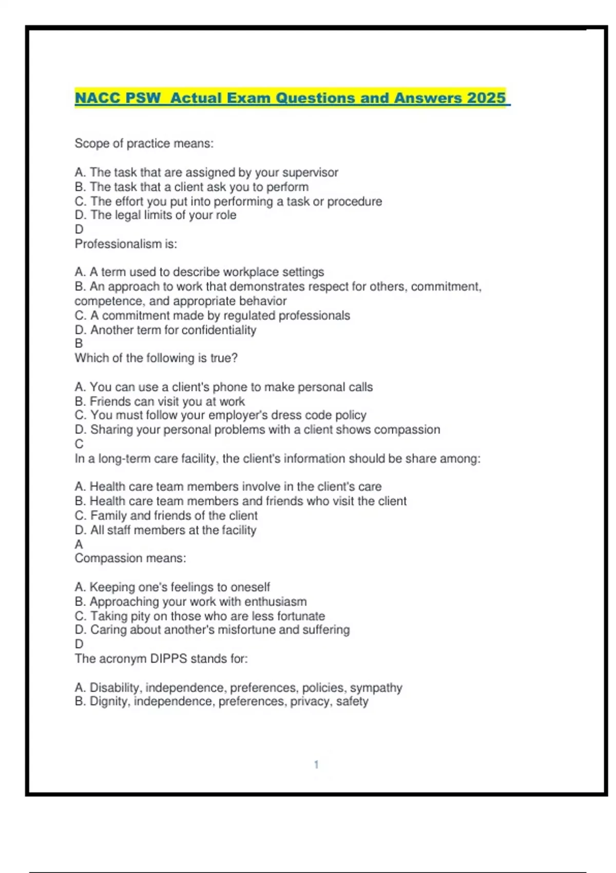 NACC PSW Actual Exam Questions and Answers 2025. - NACC - Stuvia US