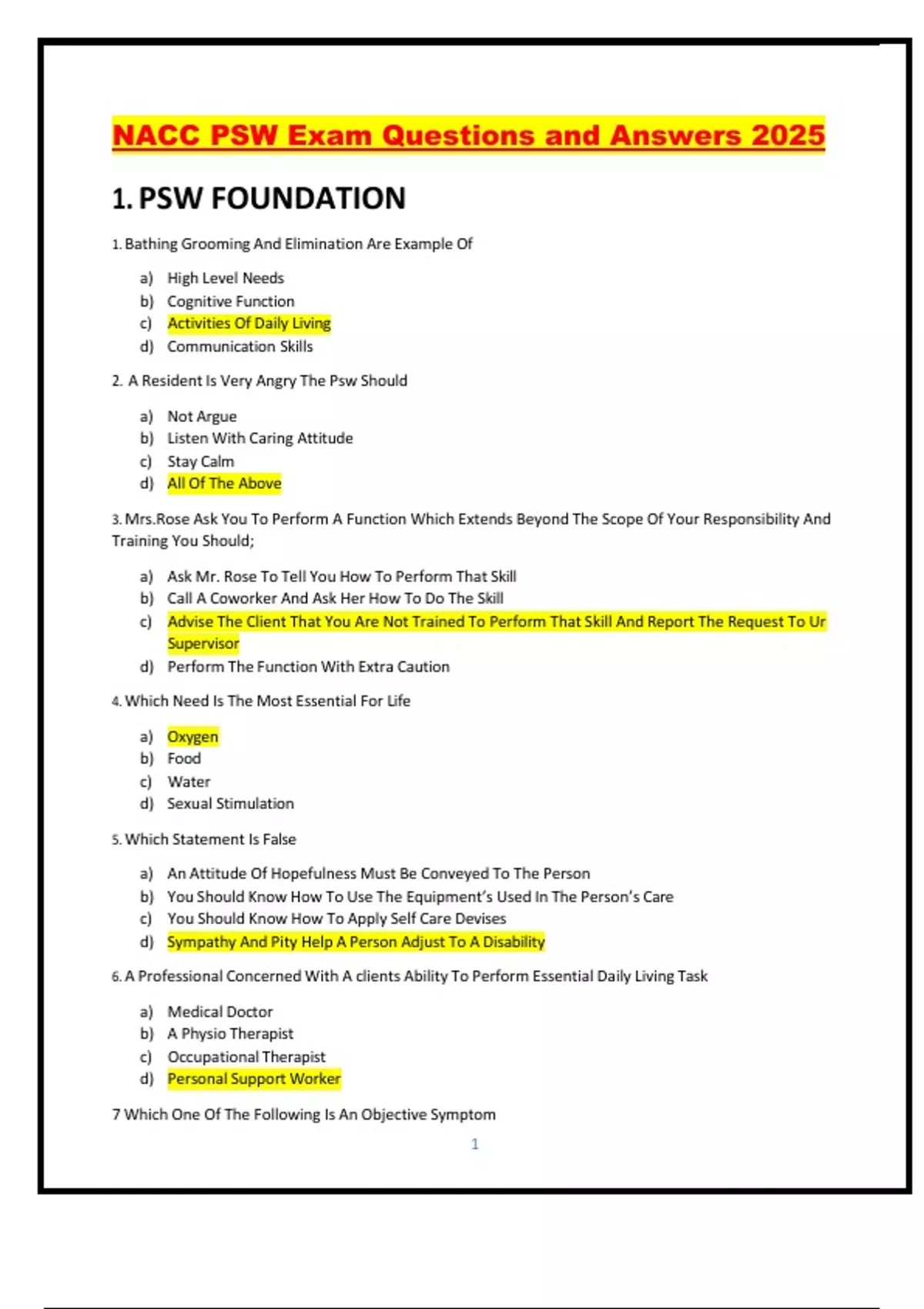 NACC PSW Exam Questions and Answers 2025 - NACC - Stuvia US