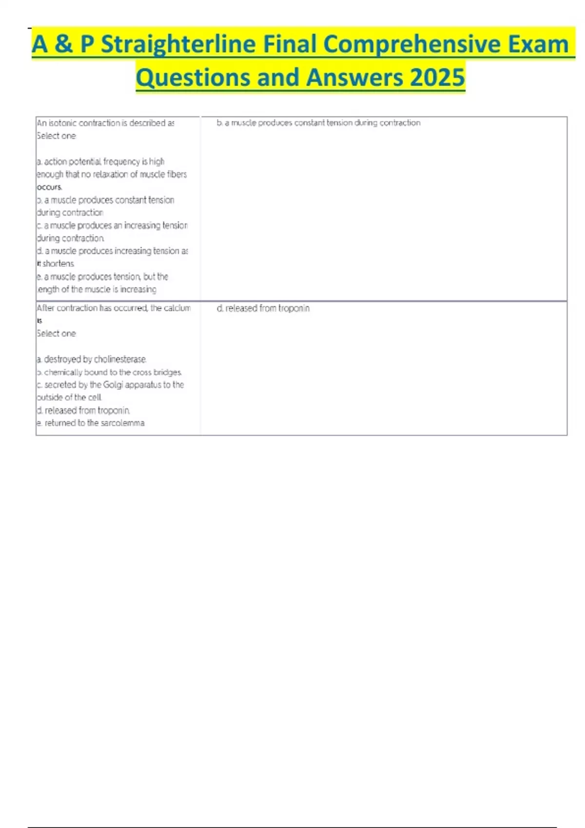 A & P Straighterline Final Comprehensive Exam Questions and Answers ...