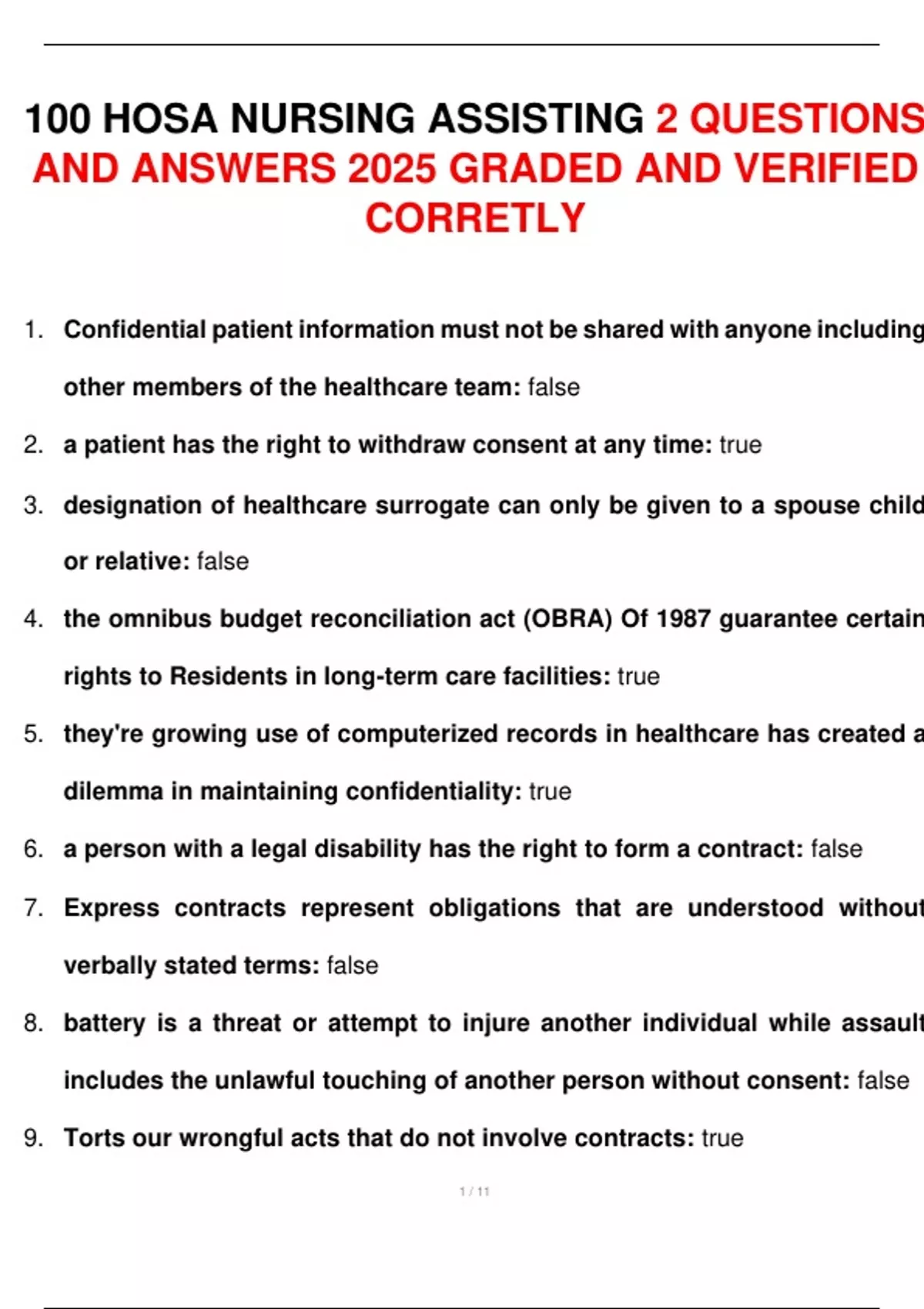 100 HOSA NURSING ASSISTING 2 QUESTIONS AND ANSWERS 2025 GRADED AND VERIFIED CORRETLY.pdf ...