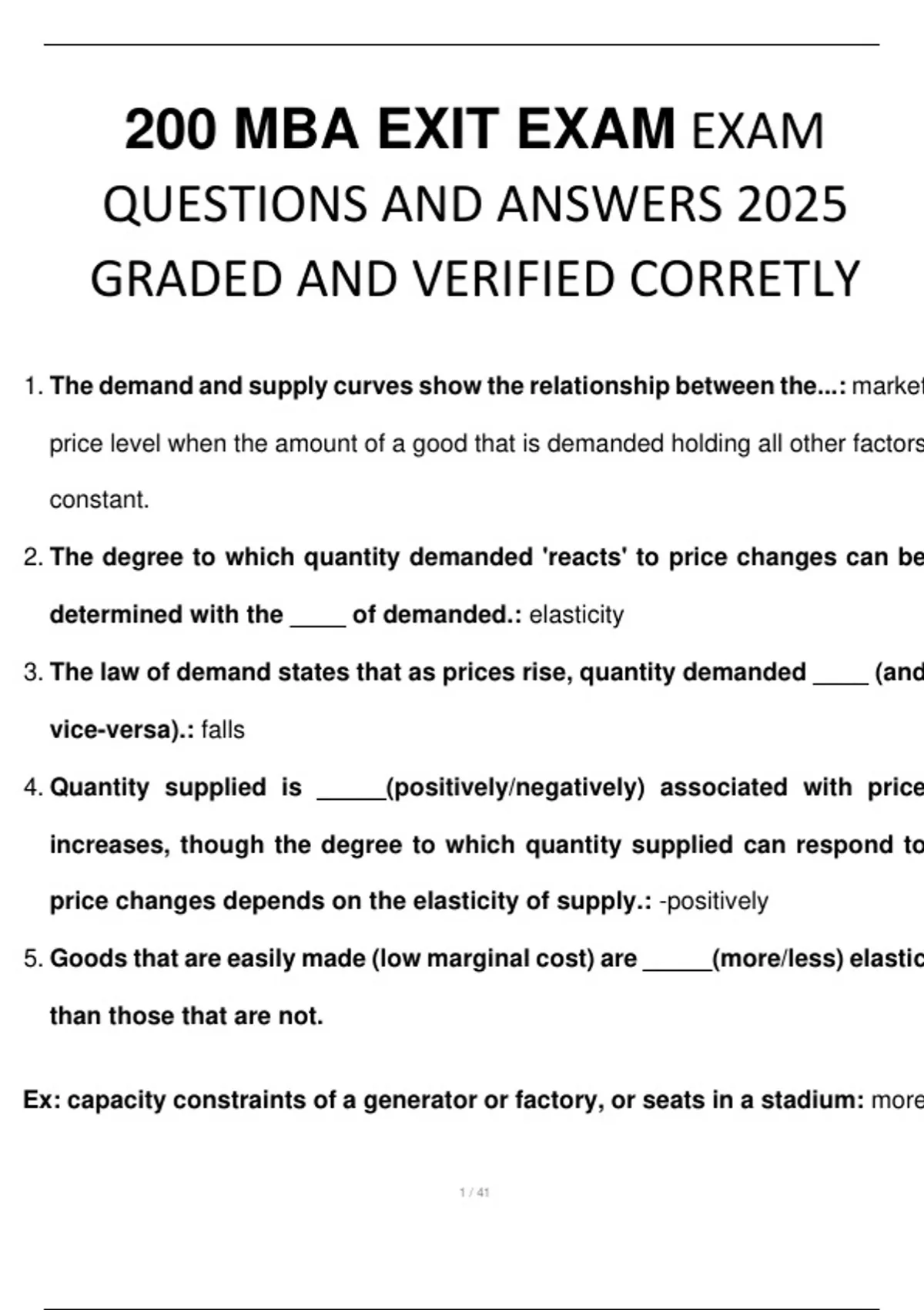200 MBA EXIT EXAM EXAM QUESTIONS AND ANSWERS 2025 GRADED AND VERIFIED ...