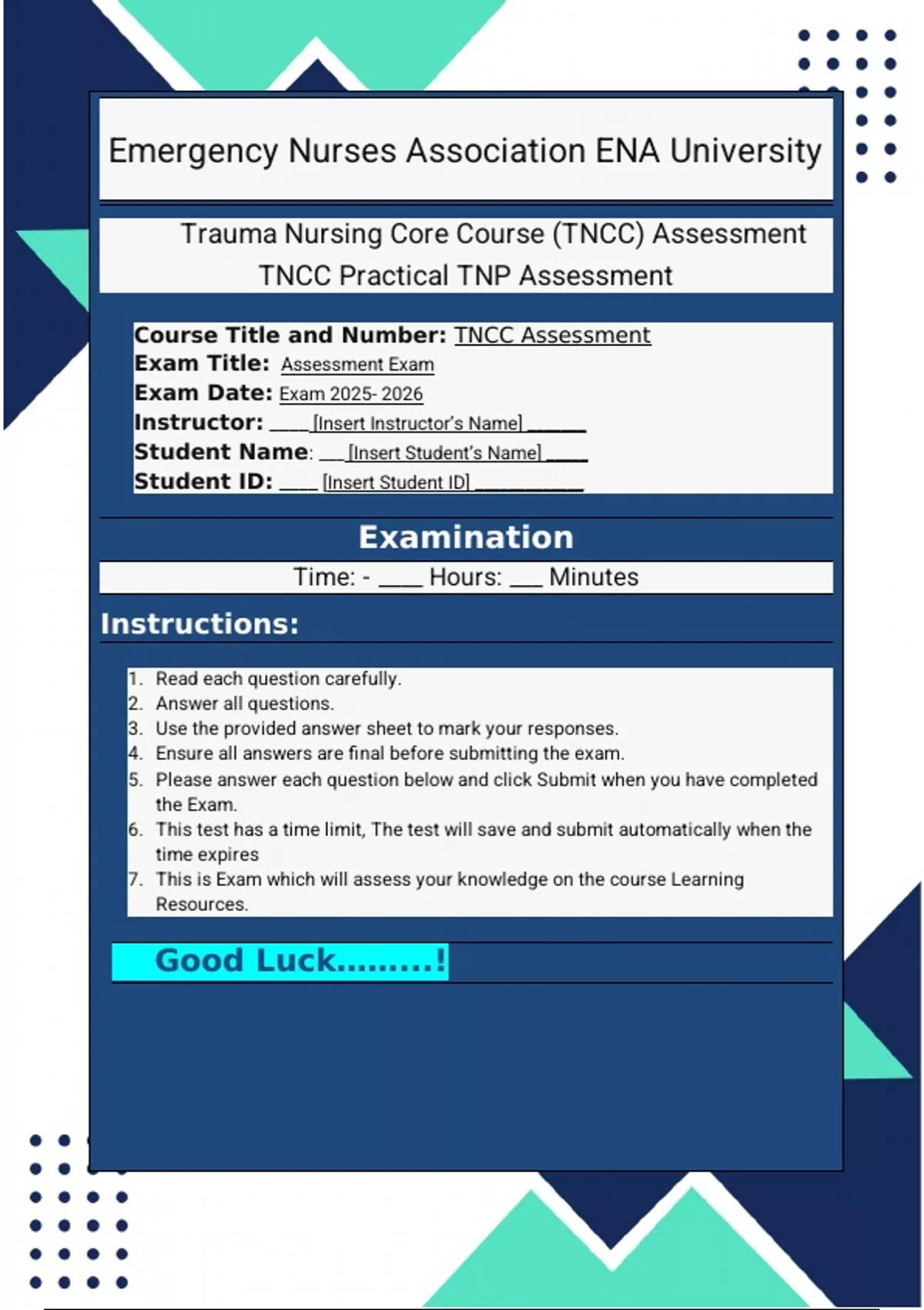 TNCC 9th Edition Provider Pre-Course Learning Modules through ENA Exam ...