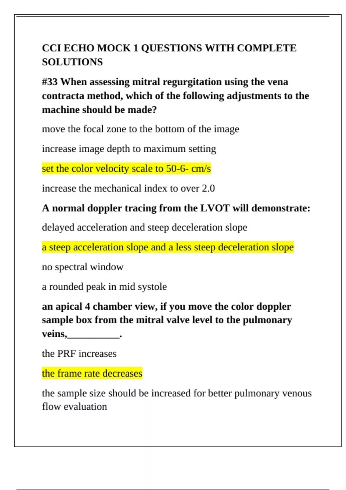 CCI ECHO MOCK 1 QUESTIONS WITH COMPLETE SOLUTIONS - CCI - Stuvia US