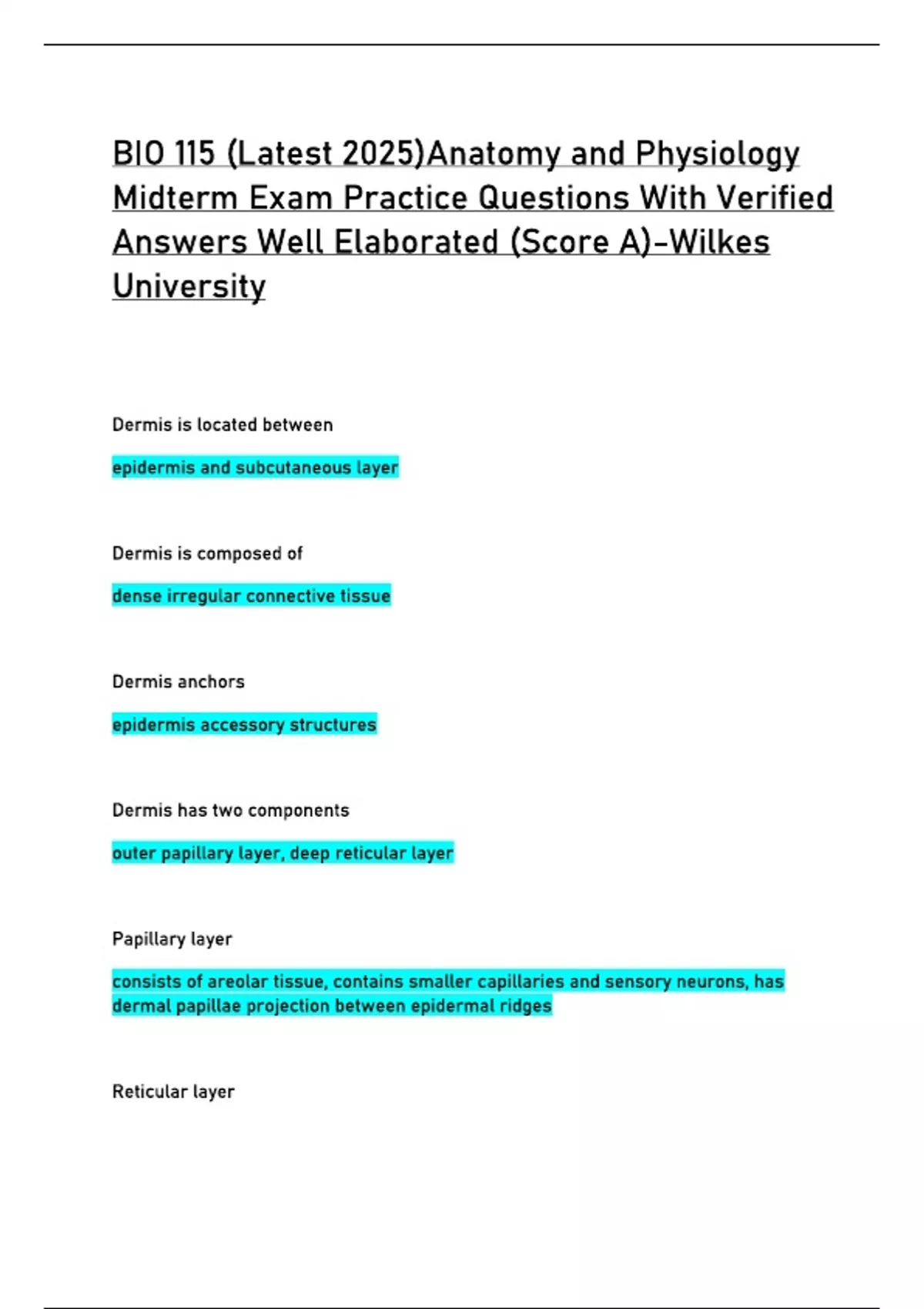 BIO 115 (Latest 2025)Anatomy and Physiology Midterm Exam Practice ...