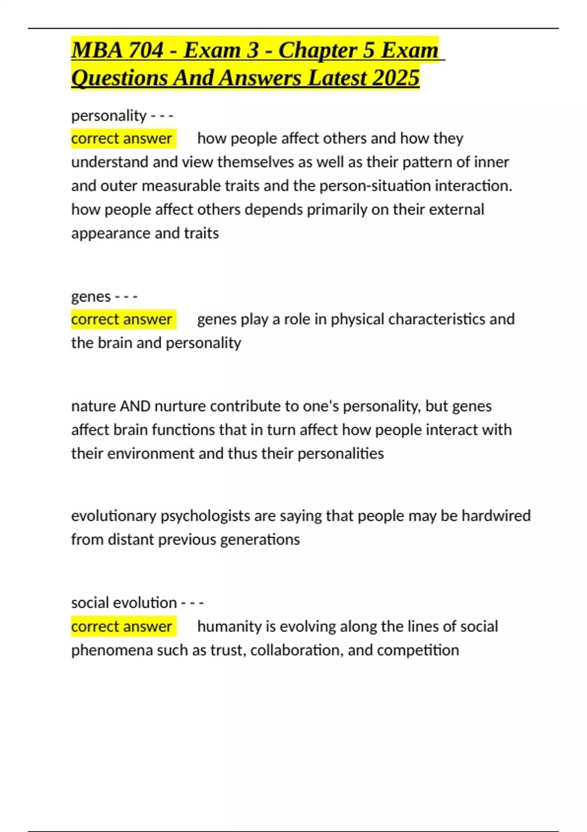 LSUS MBA 704 Module 6 Exam Questions And Answers Latest 2025.docx - MBA ...
