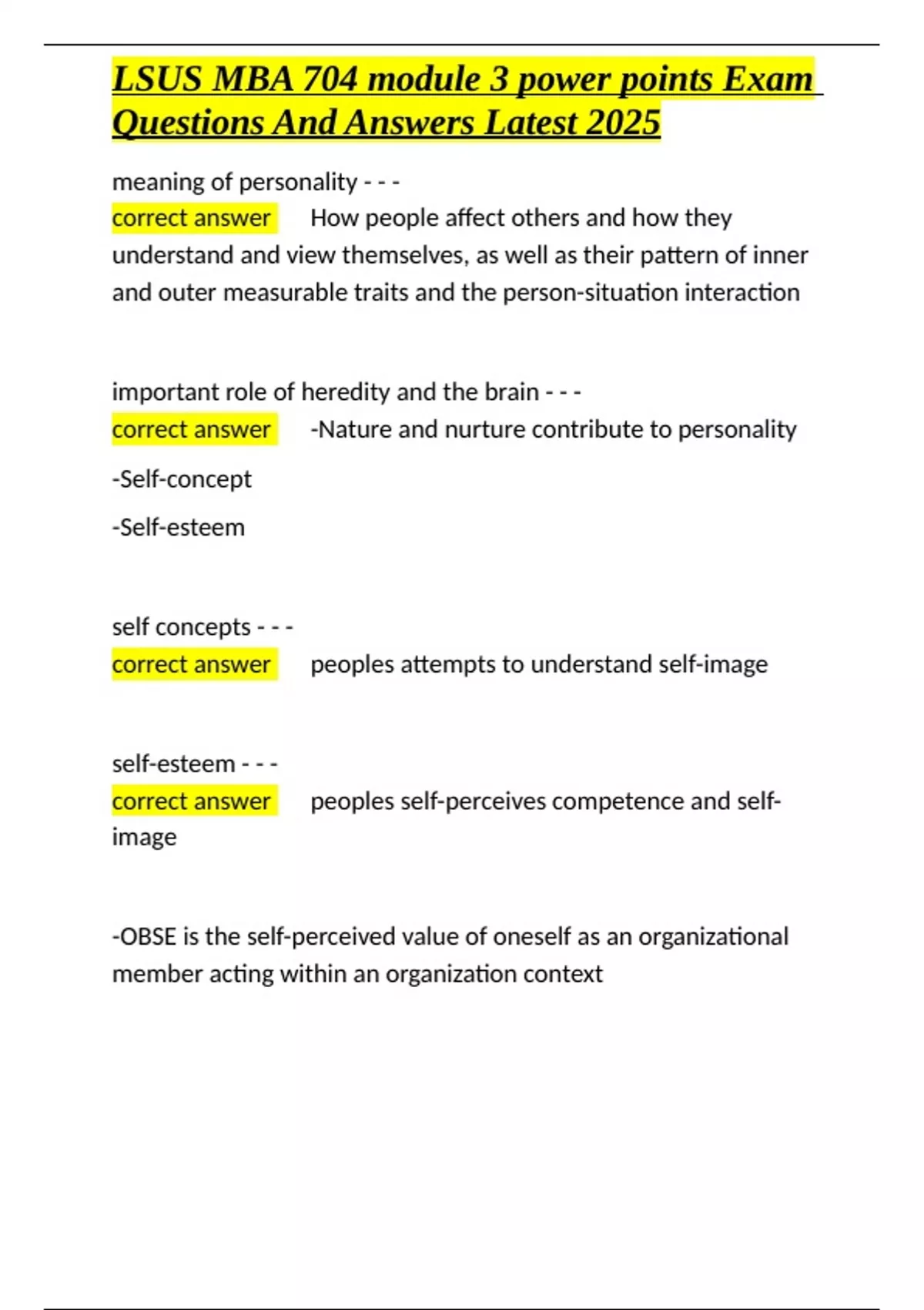 LSUS MBA 704 module 3 power points Exam Questions And Answers Latest ...