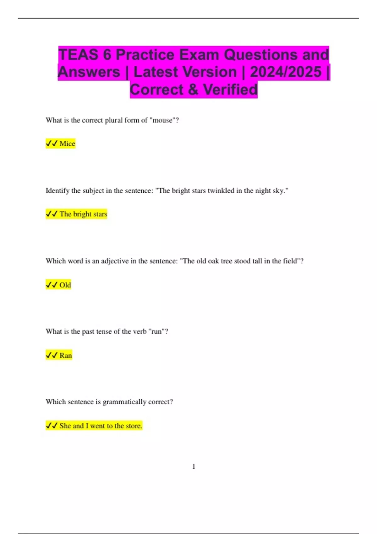TEAS 6 Practice Exam Questions and Answers | Latest Version | 2024/2025 ...