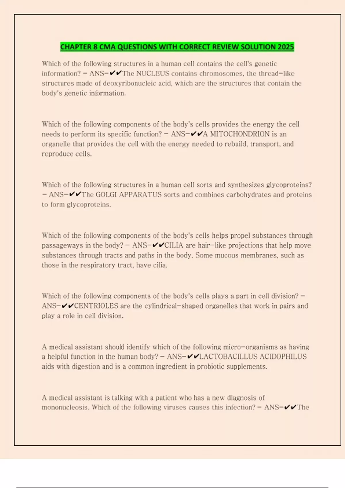 CHAPTER 8 CMA QUESTIONS WITH CORRECT REVIEW SOLUTION 2025 - Cma - Stuvia US