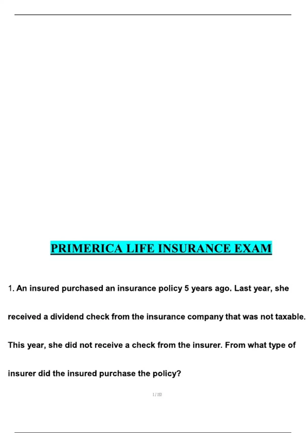 Primerica Life Insurance Exam Questions and Answers 2024/2025 ...
