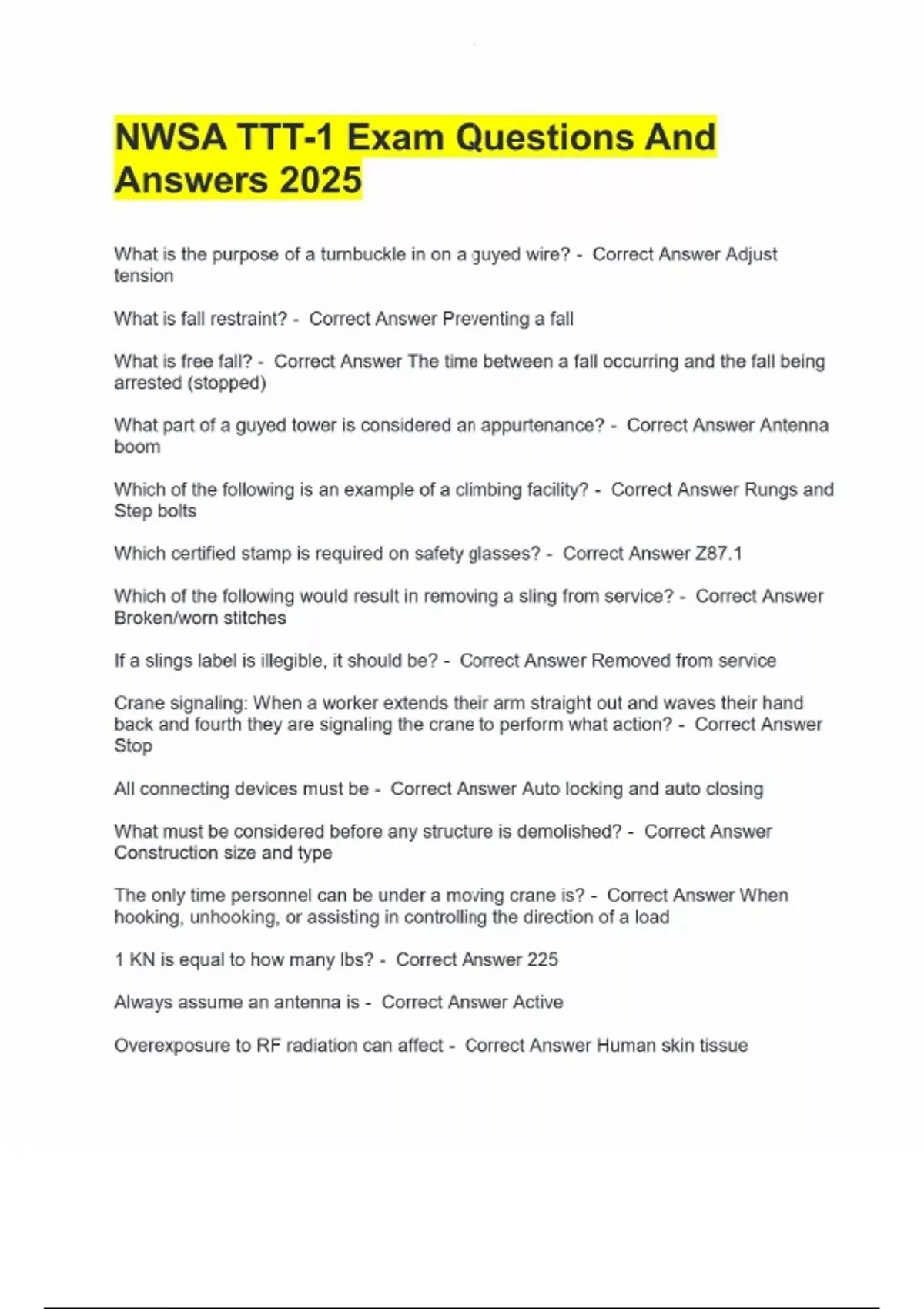 NWSA TTT-1 Exam Questions And Answers 2025 - NWSA TTT - Stuvia US