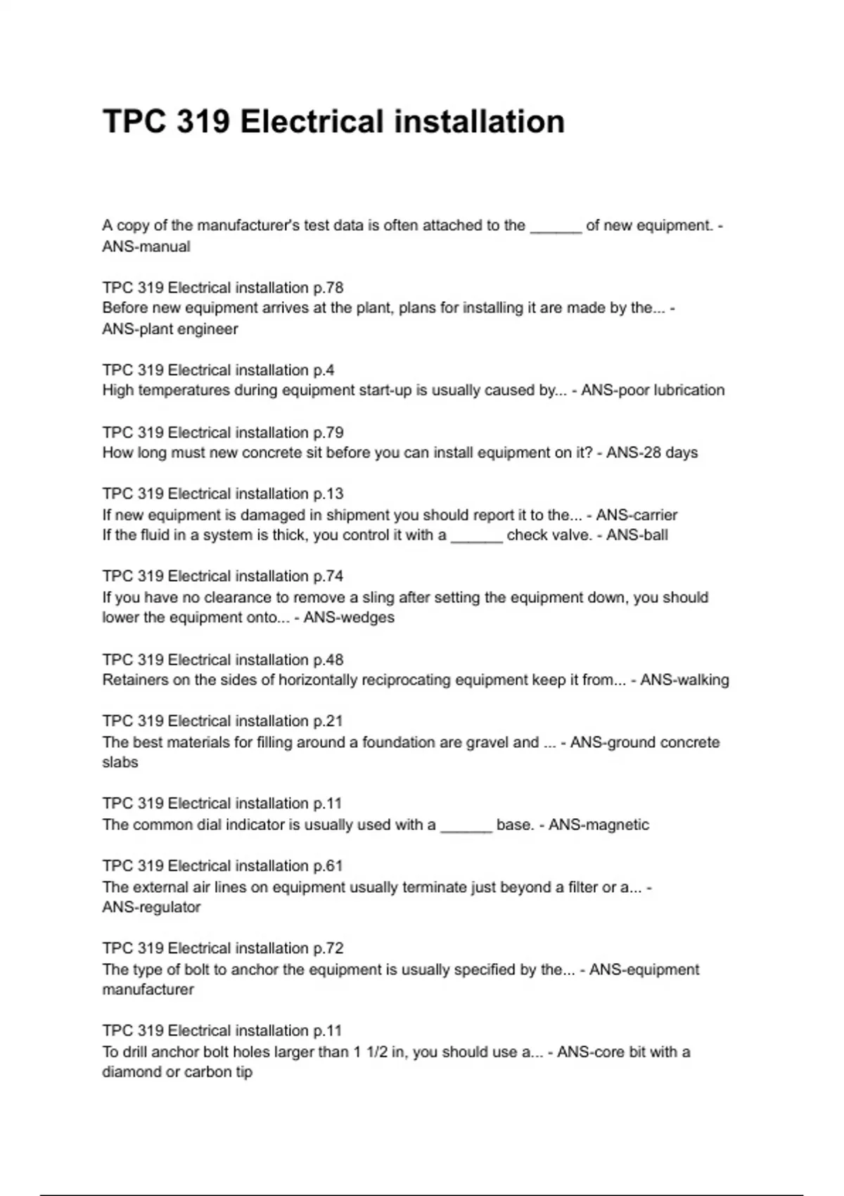 TPC 319 Electrical installation Questions And Answers 2025/2026 Newest ...