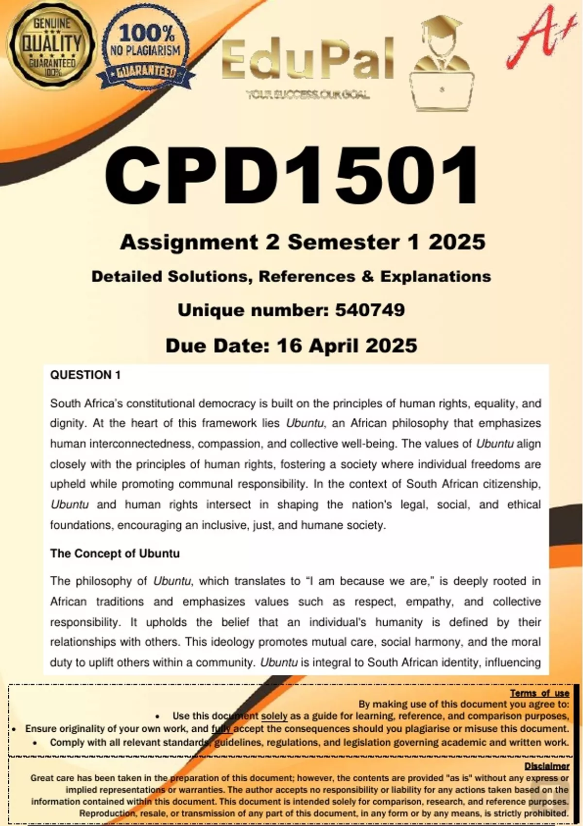 CPD1501 Assignment 2 (COMPLETE ANSWERS) Semester 1 2025 (540749) - DUE 16 April 2025 ...