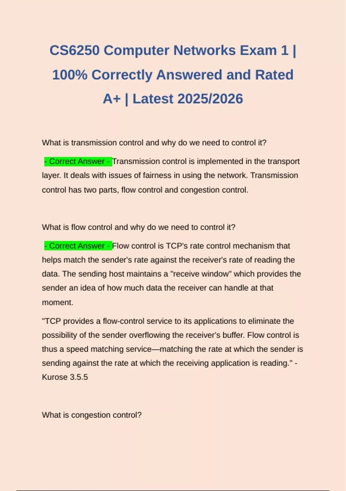 CS6250 Computer Networks Exam 1 | 100% Correctly Answered and Rated A+ ...