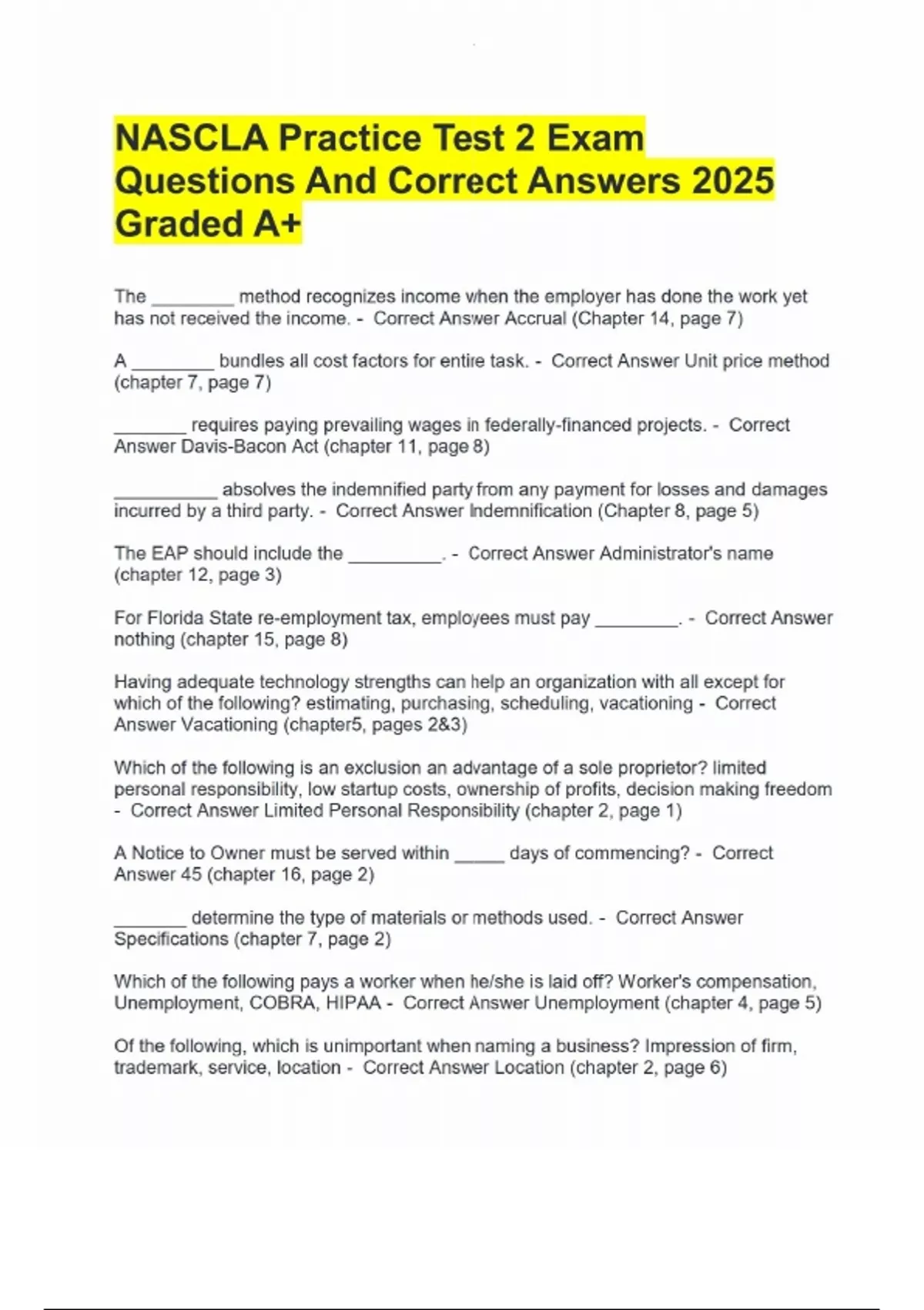 NASCLA Practice Test 2 Exam Questions And Correct Answers 2025 Graded ...