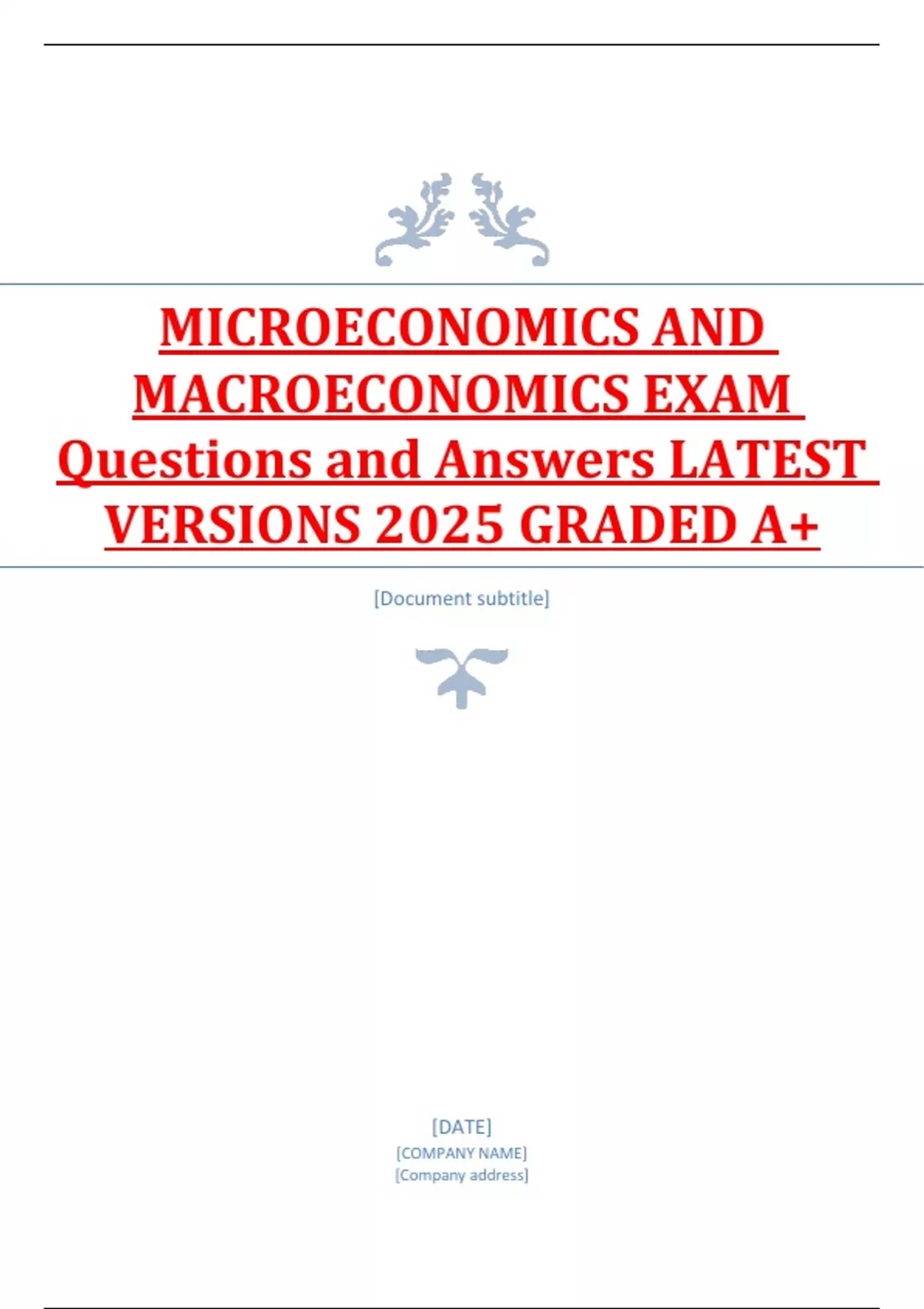 Microeconomics And Macroeconomics Exam Questions And Answers Latest Versions 2025 Graded A