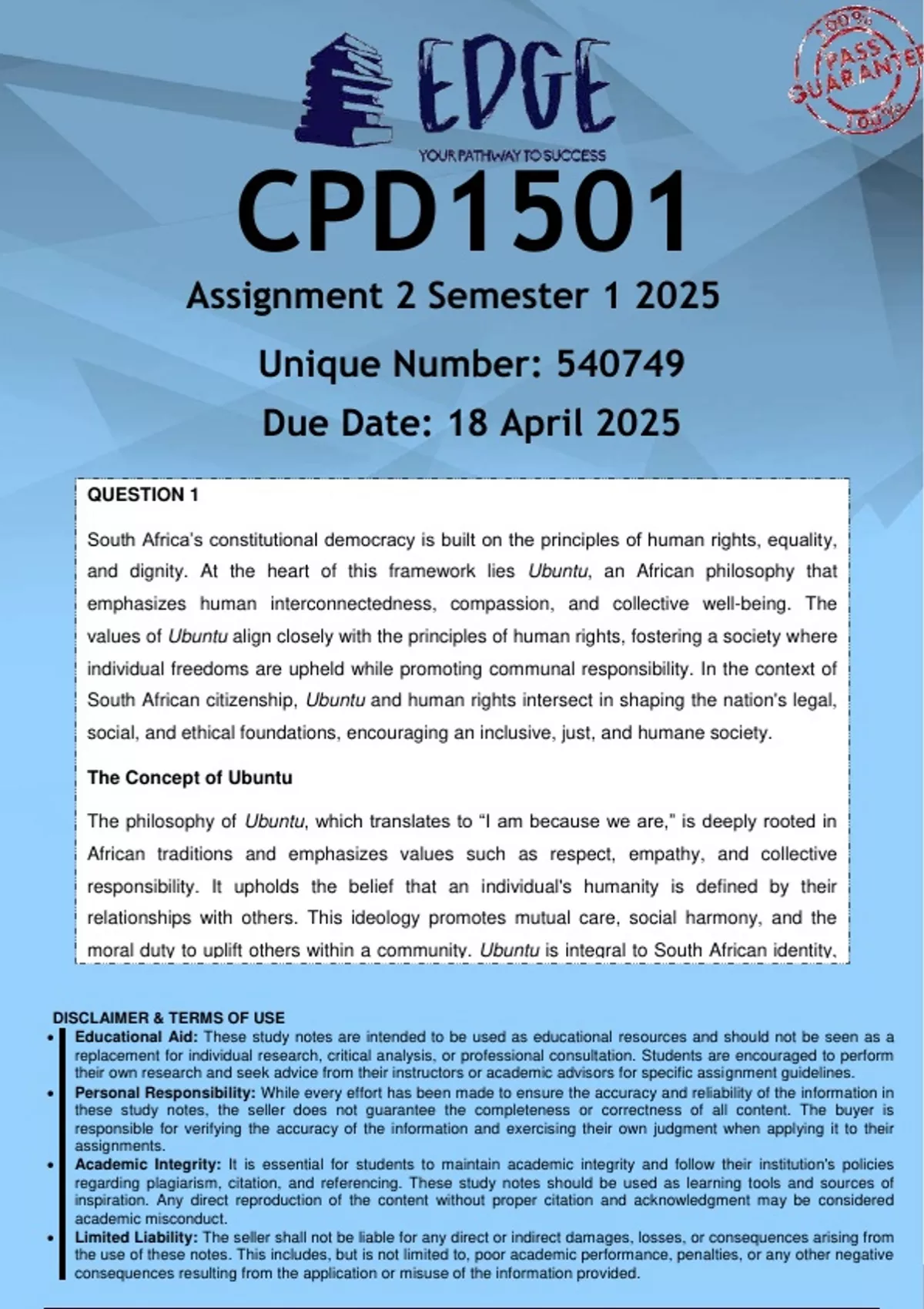 CPD1501 Assignment 2 (ANSWERS) Semester 1 2025 - DISTINCTION GUARANTEED - Citizenship, Public ...