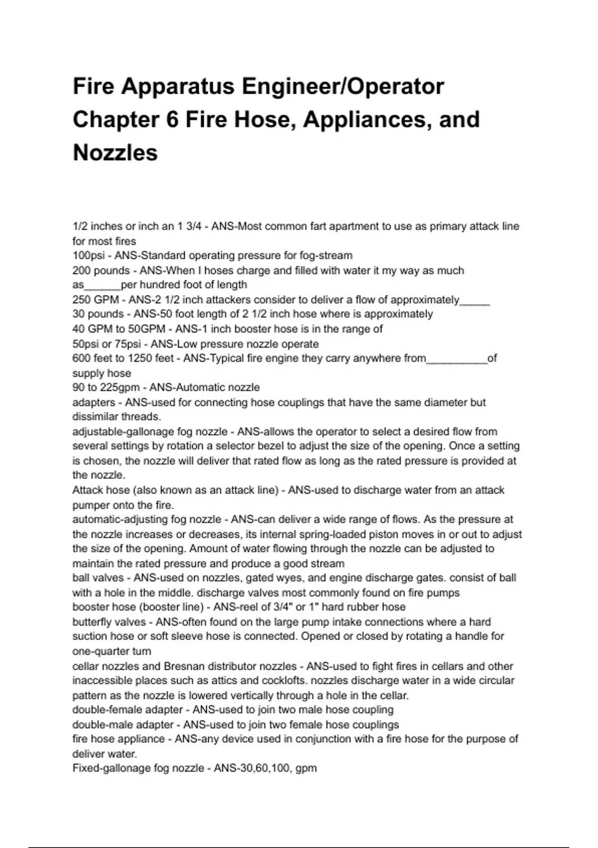 Fire Apparatus Engineer/Operator Chapter 6 Fire Hose, Appliances, and ...