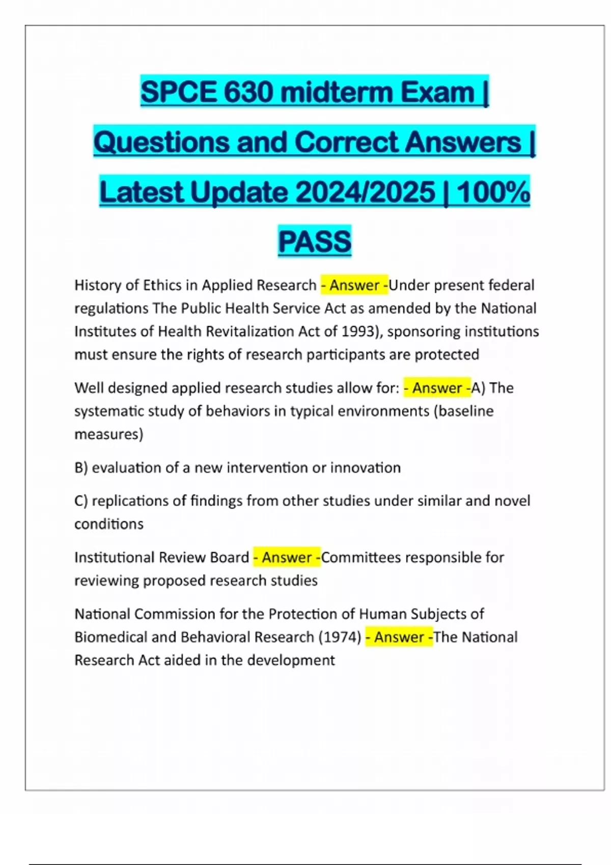 SPCE 630 midterm Exam | Questions and Correct Answers | Latest Update ...