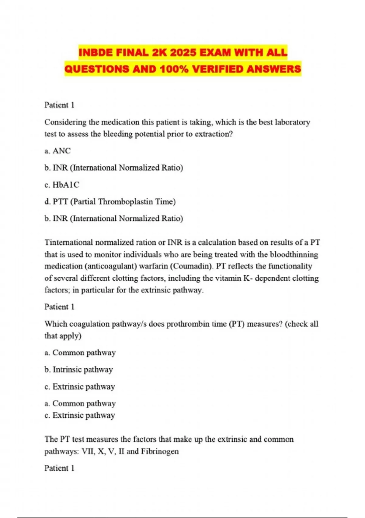 INBDE FINAL 2K 2025 EXAM WITH ALL QUESTIONS AND 100 VERIFIED ANSWERS ...