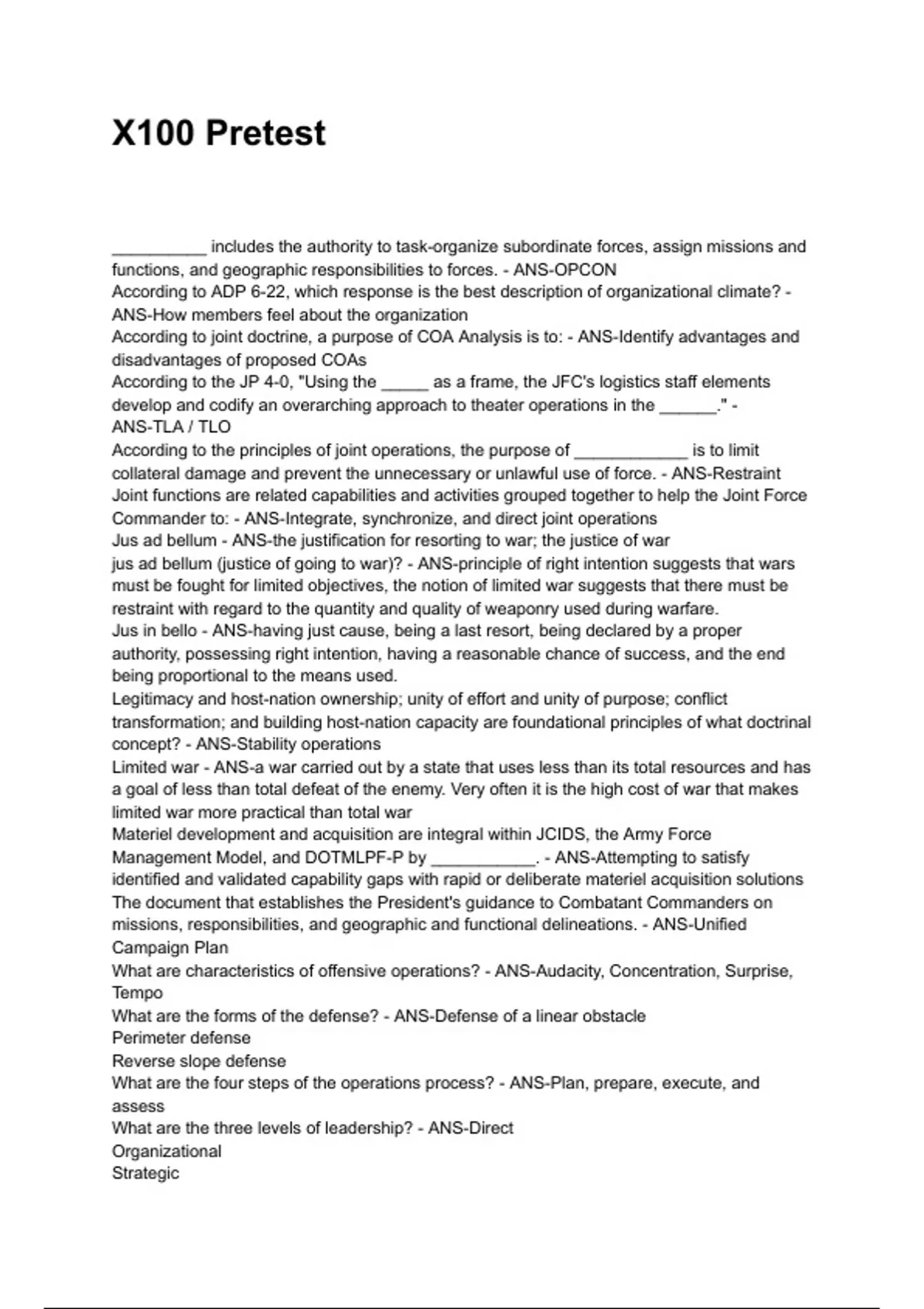 X100 Pretest Questions And Answers 2025/2026 Newest update already ...