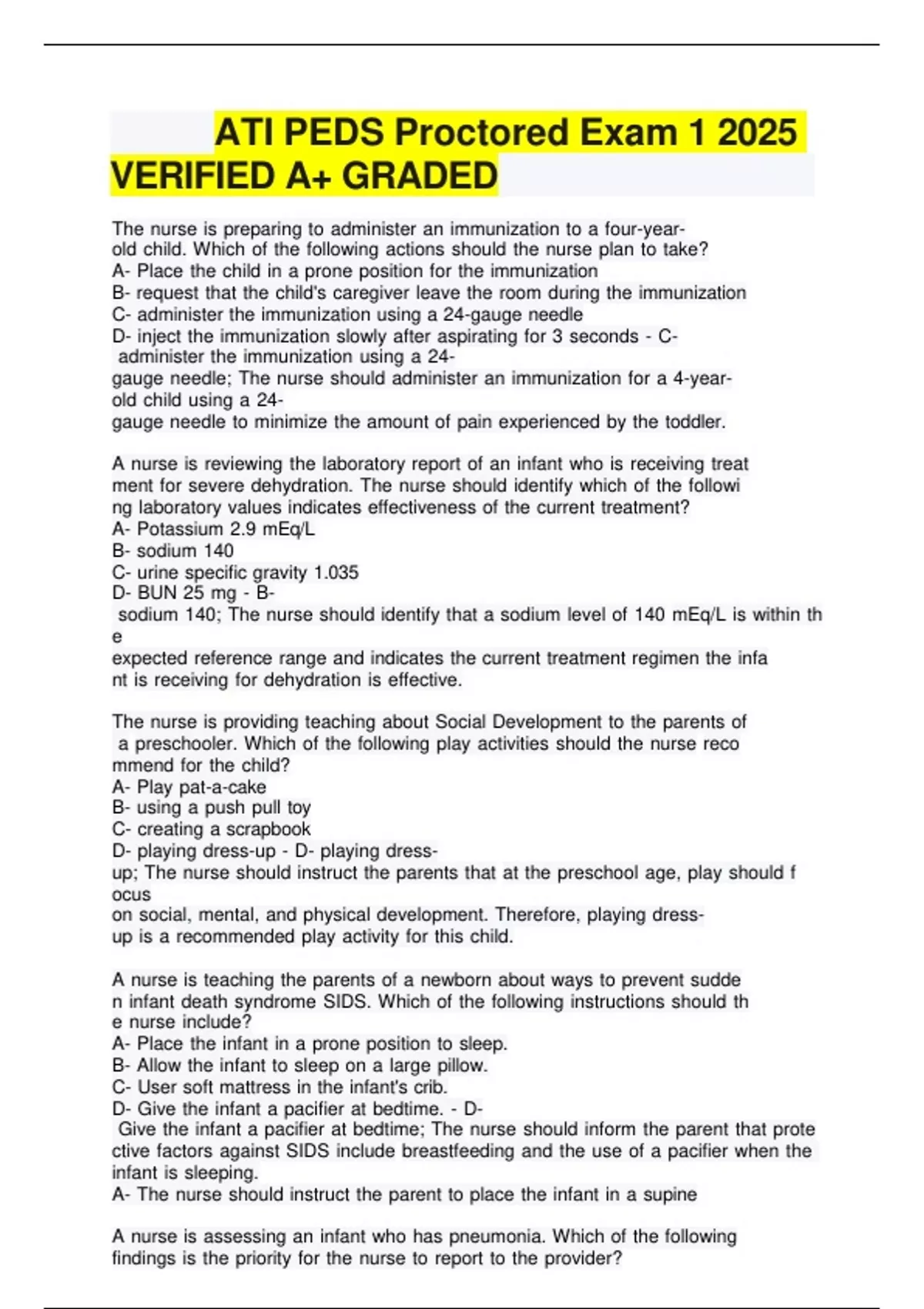Ati Peds Proctored Exam