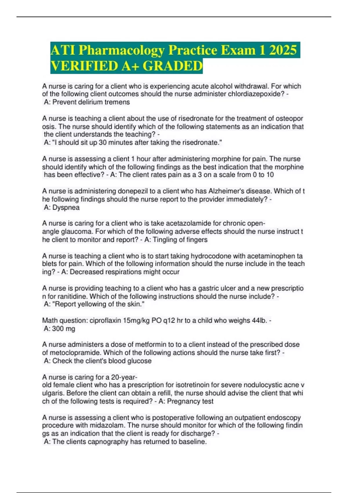 ATI Pharmacology Practice 2025 - Stuvia US