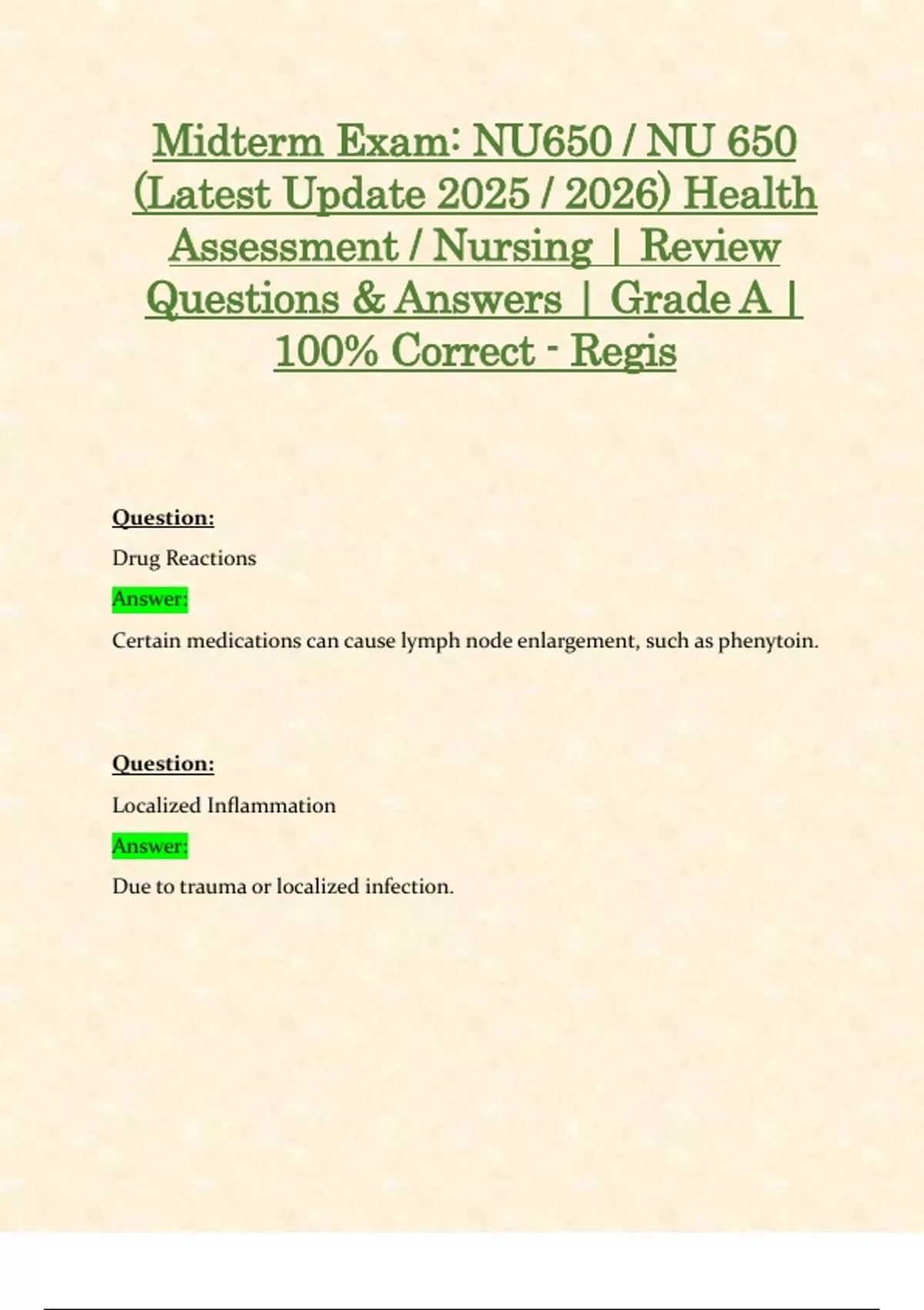 Midterm & Final Exam: NU 650 / NU650 (Latest 2025 / 2026 Updates STUDY ...