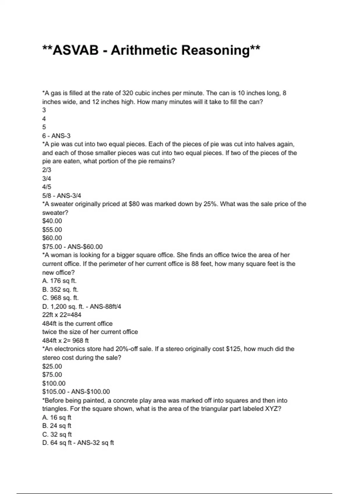 **ASVAB - Arithmetic Reasoning** Questions And Answers 2025/2026 Newest ...