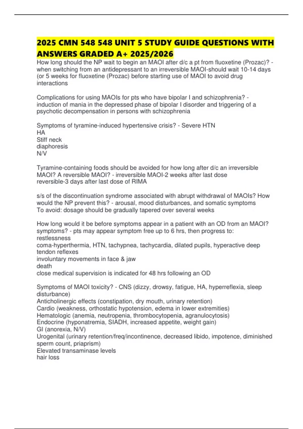 2025 CMN 548 548 UNIT 5 STUDY GUIDE QUESTIONS WITH ANSWERS GRADED A+ 2025/2026 - CMN - Stuvia US