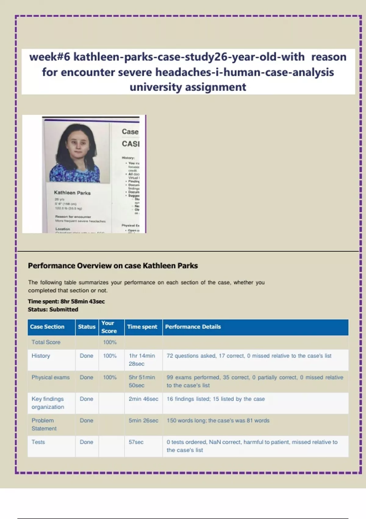 week#6 kathleen-parks-case-study26-year-old-with reason for encounter ...