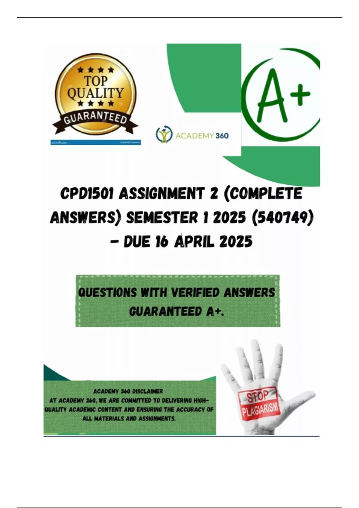 CPD1501 Assignment 2 (COMPLETE ANSWERS) Semester 1 2025 (540749) - DUE 16 April 2025; 100% ...