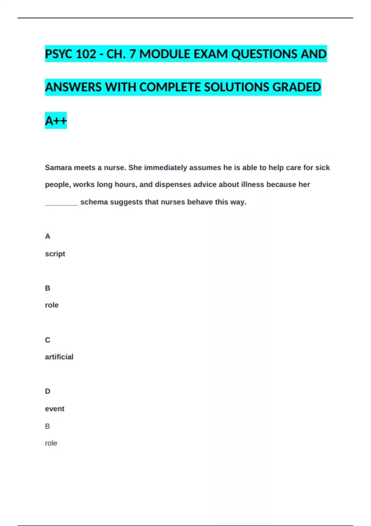 PSYC 102 - CH. 7 MODULE EXAM QUESTIONS AND ANSWERS WITH COMPLETE ...